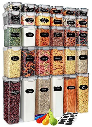 RAZCC Airtight Food Storage Containers Set, 30 PACK Cereal for Kitchen and Pantry Organization Canisters Cereal, Rice, Flour & Oats, Marker and Labels