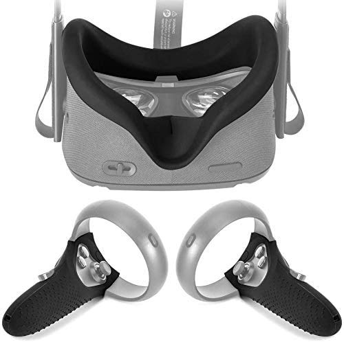 MASiKEN Silicone Face Mask + Touch Controller Skin Cover for Oculus Quest, Premium Face Pad Face Cushion Cover Sweatproof Lightproof (Black)