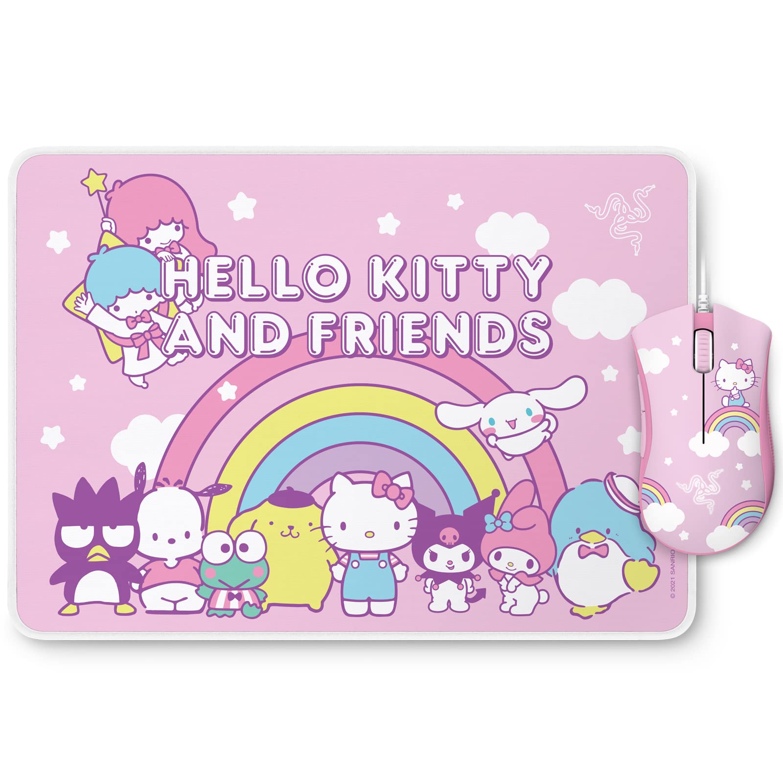 Razer DeathAdder Essential + Goliathus Medium Bundle: 6400 DPI Optical Sensor - 5 Programmable Buttons - Mechanical Switches - Smooth Gaming Mat - Anti-Slip Rubber Base - Hello Kitty & Friends Edition