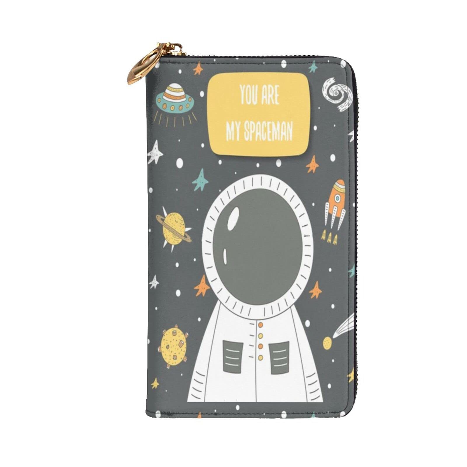 Women Zip Around Long Purse You are My Spaceman Galaxy UFO Gift Credit Card Holder Wallet