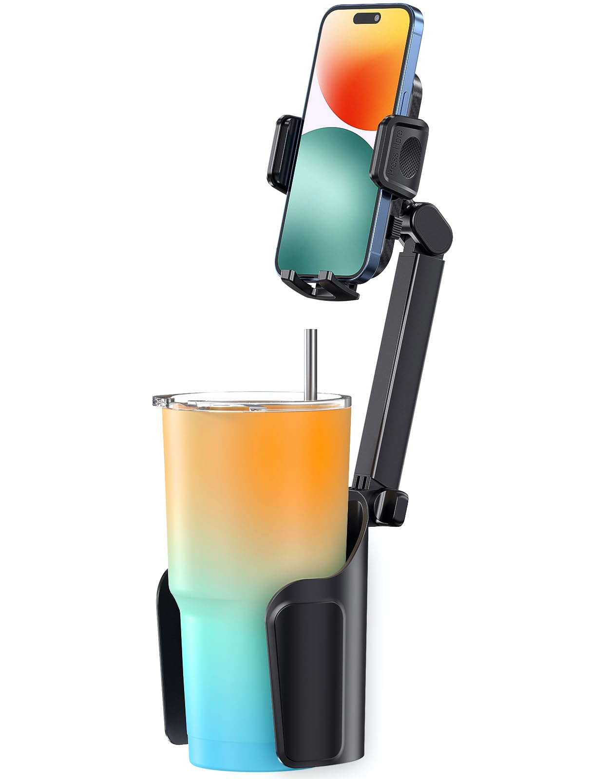 Miyamicro Cup Holder Phone Mount, Eco-Friendly Easy Install 2-in-1 Rotatable Car Phone Holders Cell Expander for 4-7" iPhone/Android/Truck,Perfectly Fit 3-4.3" Round & Rectangle Cup Holder (Black)