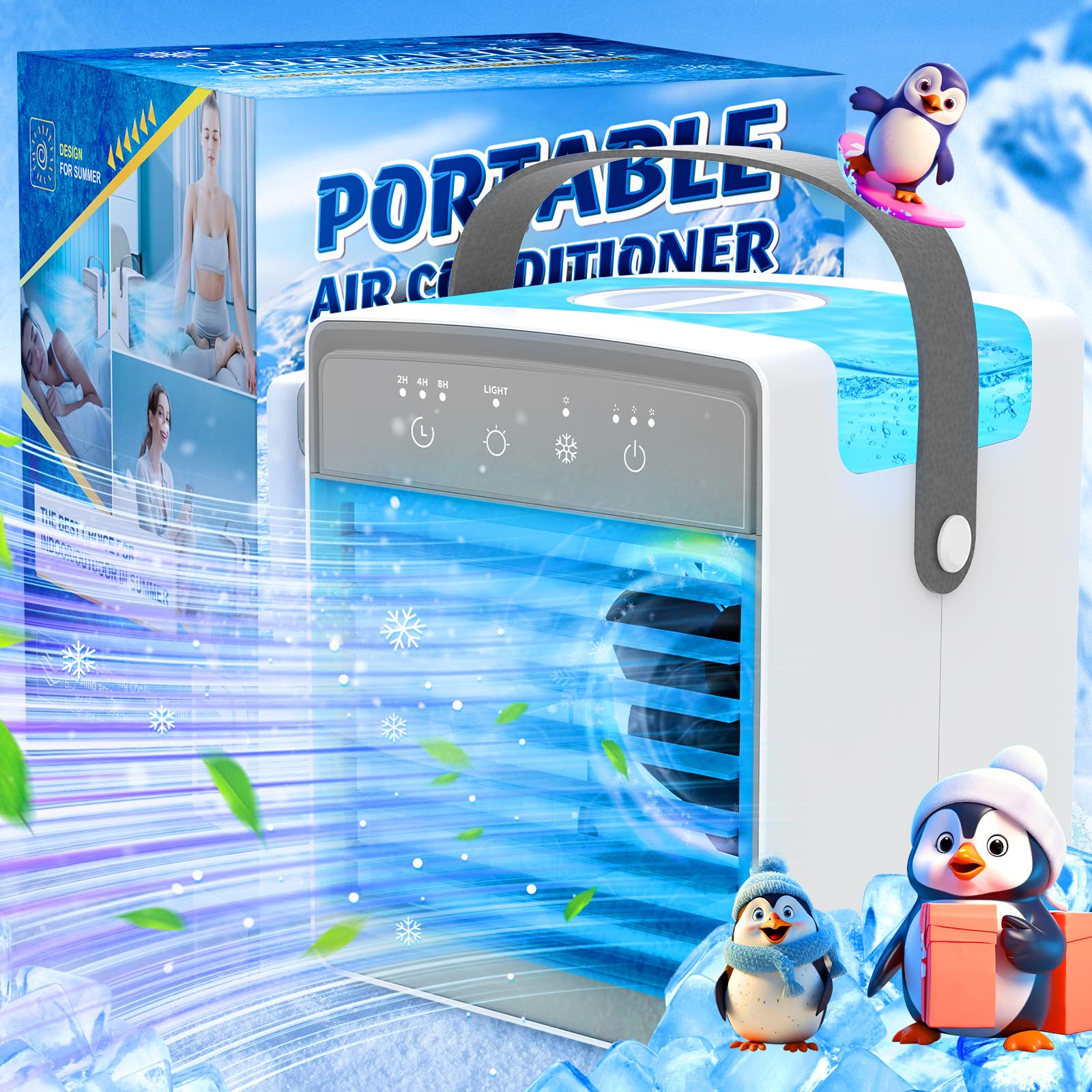 USB Portable Air Conditioner Fan, Rechargeable Evaporative Mini AC Fan with 3 Adjustable Speeds, Small Mini AC with Timer, Hand Held Personal Air Cooler for Desk, Bedroom, traveling & Camping, White