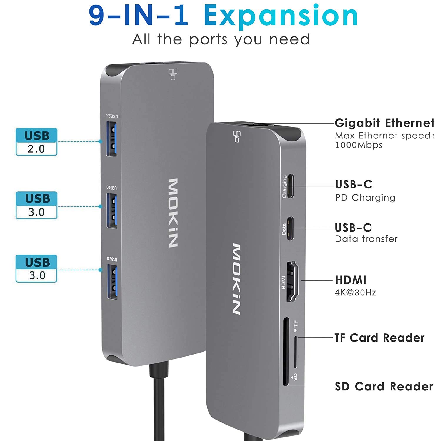 USB C Docking Station Dual Monitor, 10 in 1 Laptop Docking Station USB C Hub Dual HDMI Adapter, USB Dongle with 2 HDMI, Ethernet, 2 USB 3.1, 3 USB 3.0, USB C Data and PD for MacBook/HP/Dell/Lenovo.