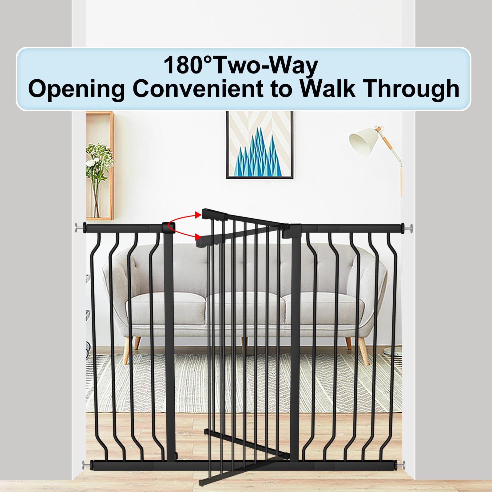 UVIPC Extra Tall 40.55" Baby Gate Extra Wide Pressure Mounted Walk Through Child Kids Gate Black Pet Puppy Gates