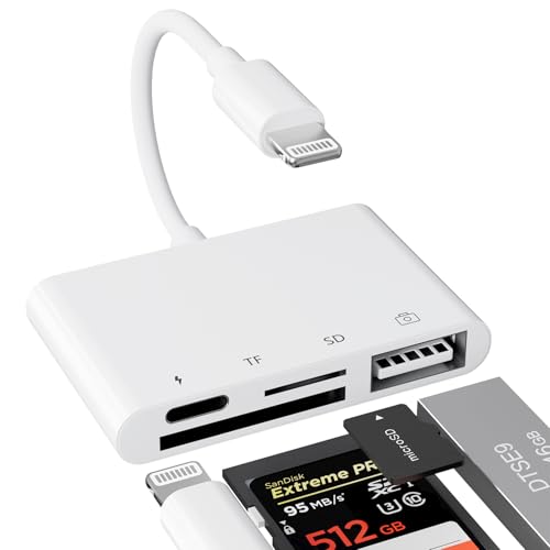 UWECAN SD TF Card Reader for iPhone/iPad, 4 in 1 Micro SD/SD Card Reader to iPhone Adapter, SD Card Viewer USB OTG Adapter, Portable Camera Memory Card Reader for iPhone with PD 60W Fast Charging Port
