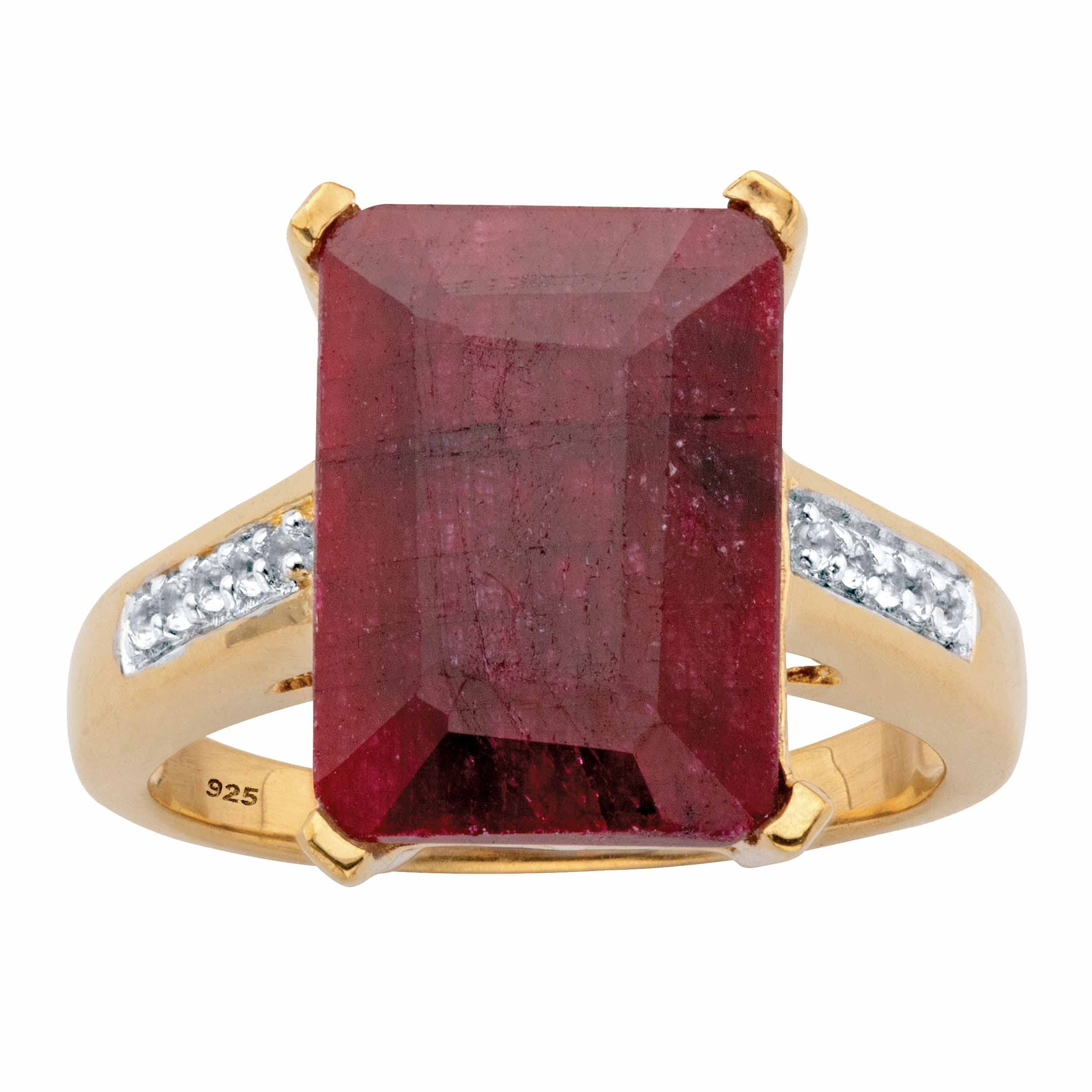 PalmBeach Yellow Gold-plated Sterling Silver Emerald Cut Genuine Red Ruby and Round Genuine Topaz Ring Sizes 6-10 Size 6