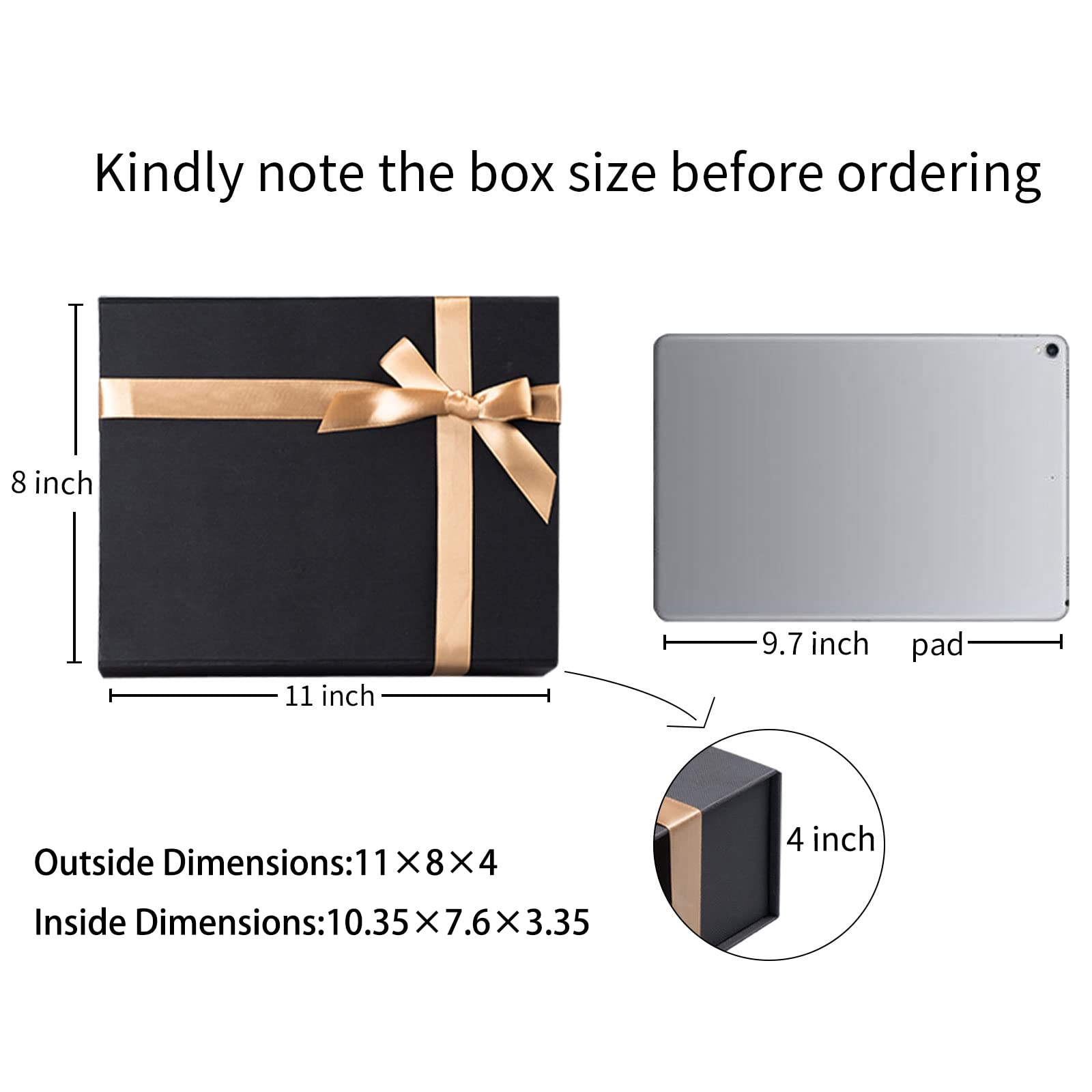 LIFELUM Gift Box 2 Pack 11 x 8 x 3.5 Inches,Black Gift Boxes for Presents with Magnetic Lid Luxury Christmas Gift Boxes for Present Box Contains Card, Ribbon, Shredded Paper Filler