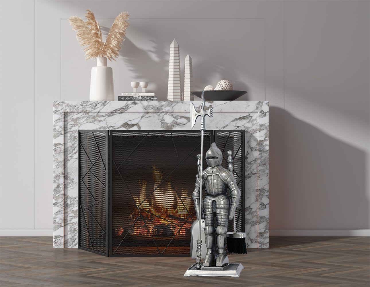 Lizh Metalwork Dark Knight Fireplace Tool Set,Black Cast Iron