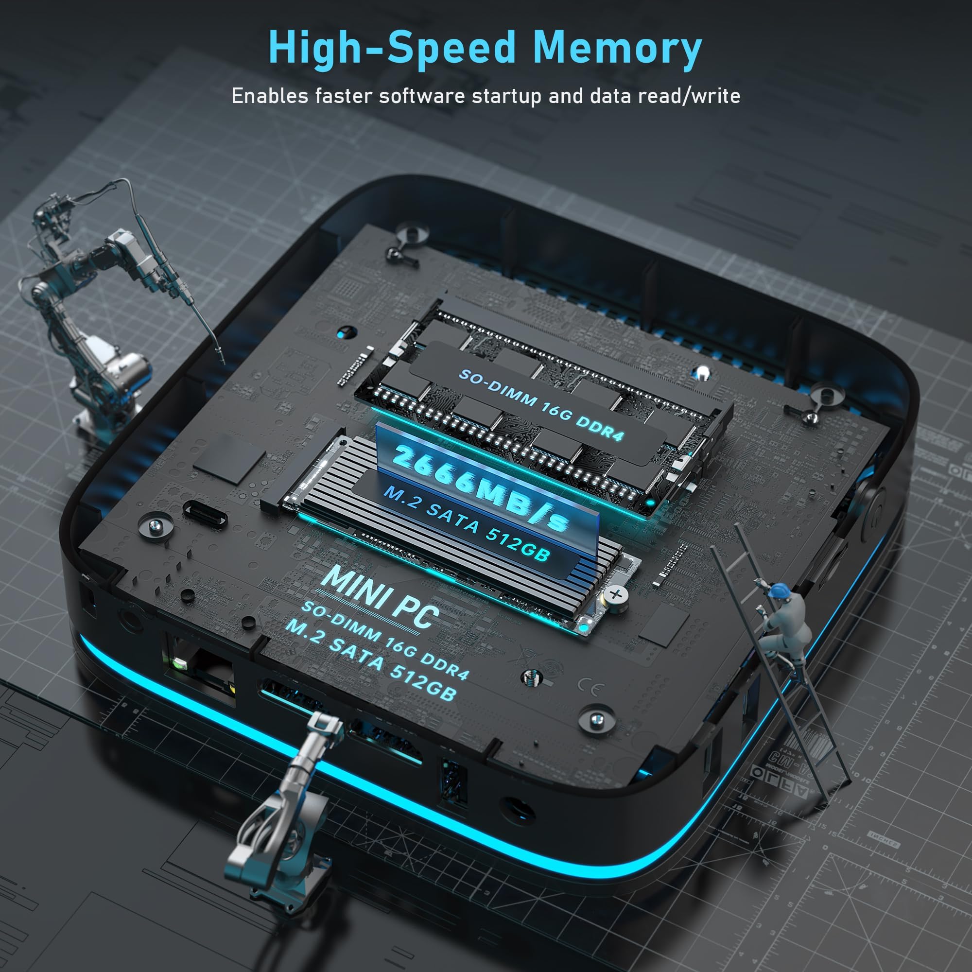 Mini PC RGB AK1 Plus, Intel N95(up to 3.4GHz) 12th Gen Processor Mini Desktop Computer, 16GB RAM 512GB SSD, Dual 4K HDMI, Windows 11 Small PC, 2.4/5G WiFi, Bluetooth, Business/Office/HTPC