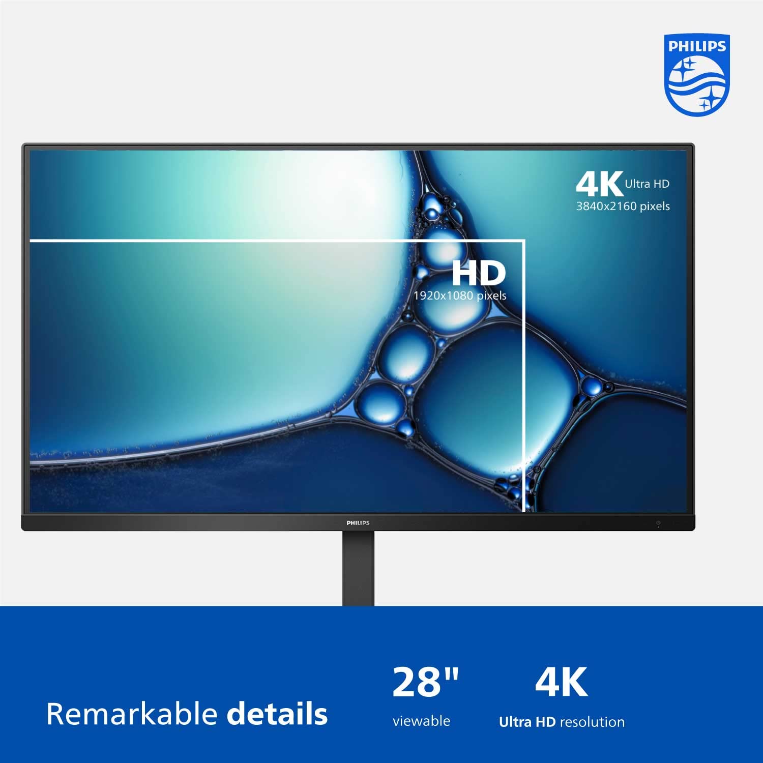 PHILIPS 288E2E 28" Frameless Monitor, 4K UHD 3840x2160 IPS, 120% sRGB, FreeSync, Height Adjustable, VESA, 4Yr Advance Replacement