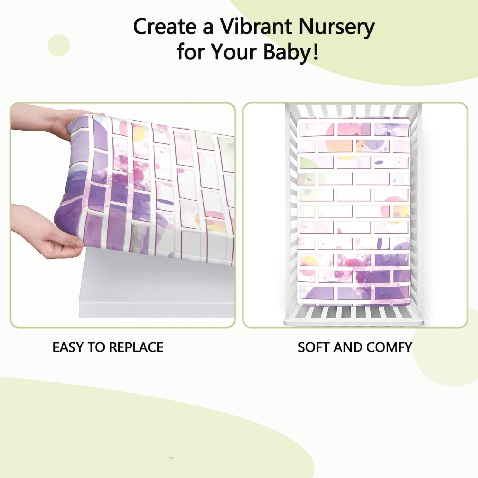 Wall Themed Fitted Crib Sheet,Standard Crib Mattress Fitted Sheet Soft & Stretchy Fitted Crib Sheet-Crib Mattress Sheet or Toddler Bed Sheet,28β x52β,Lavender Violet