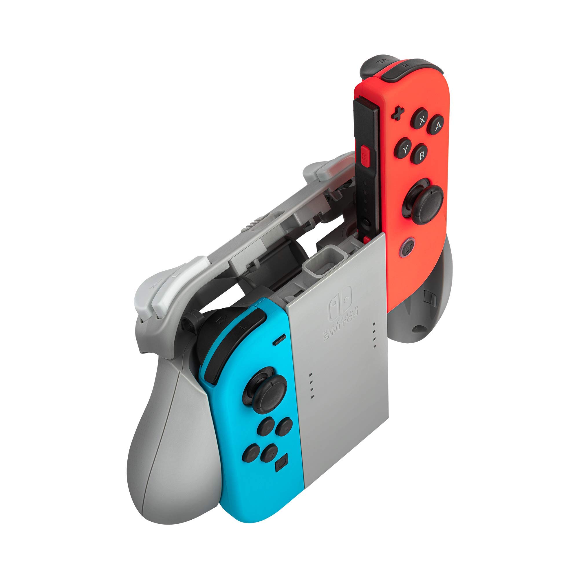 PDP Nintendo Switch JoyCon Grip with Charger, Joy-Con Ergonomic Comfort Nintendo Switch Controller Grip, JoyCon Trigger extensions and Battery indicators, Full Size Plus (Red/Blue)