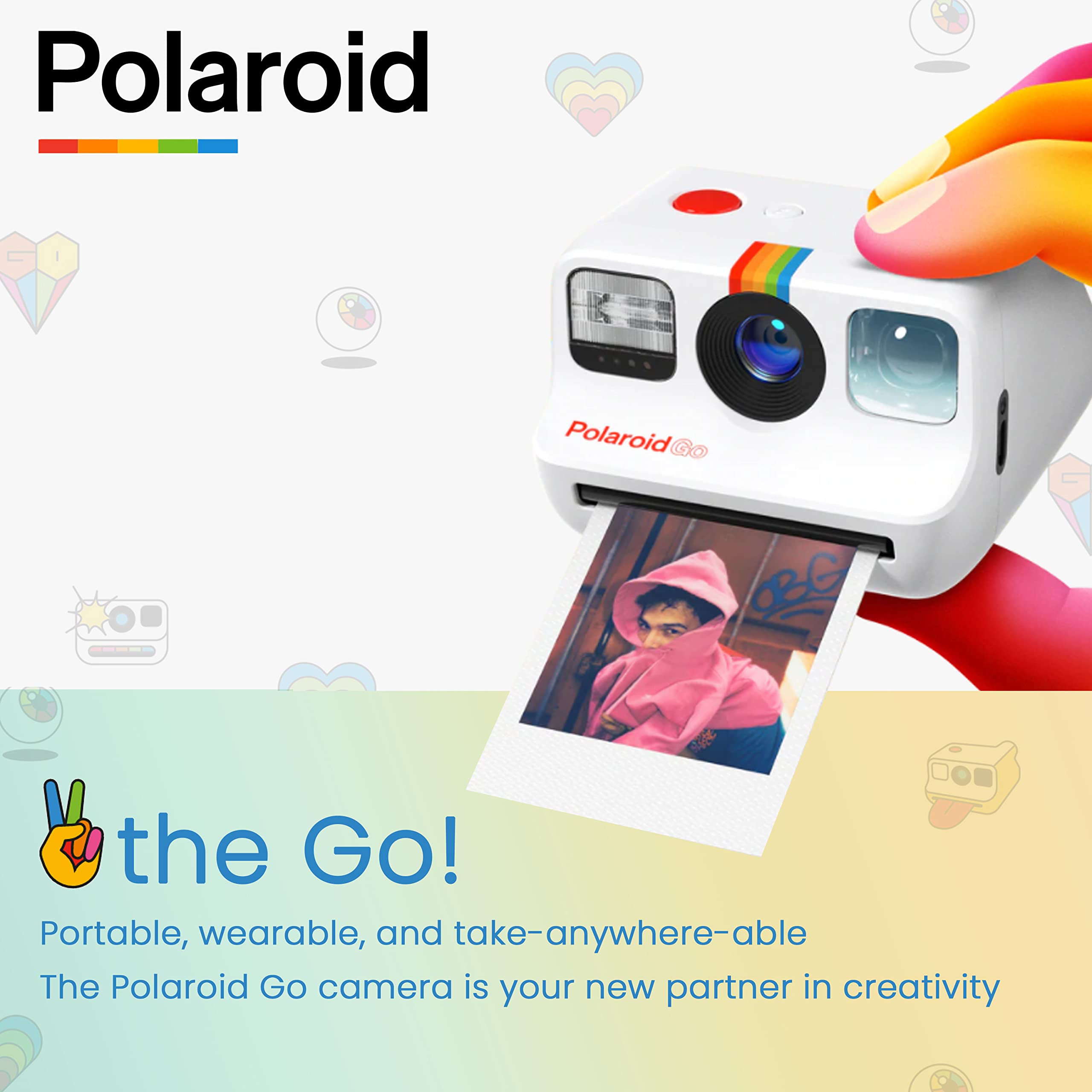 Polaroid GO Instant Mini Camera White + Polaroid GO Color Film β Double Pack + Album + Strap