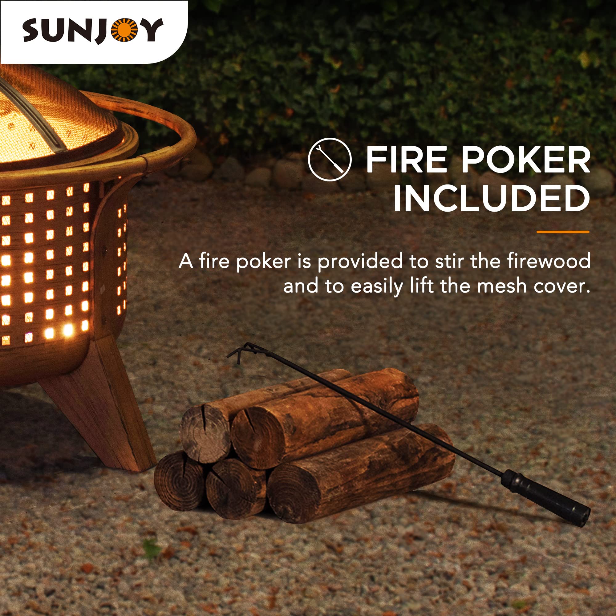Sunjoy Fire Pit 30 in. Outdoor Wood-Burning Fire Pit, Patio Woven Round Steel Firepit Large Fire Pits for Outside with Spark Screen and Poker