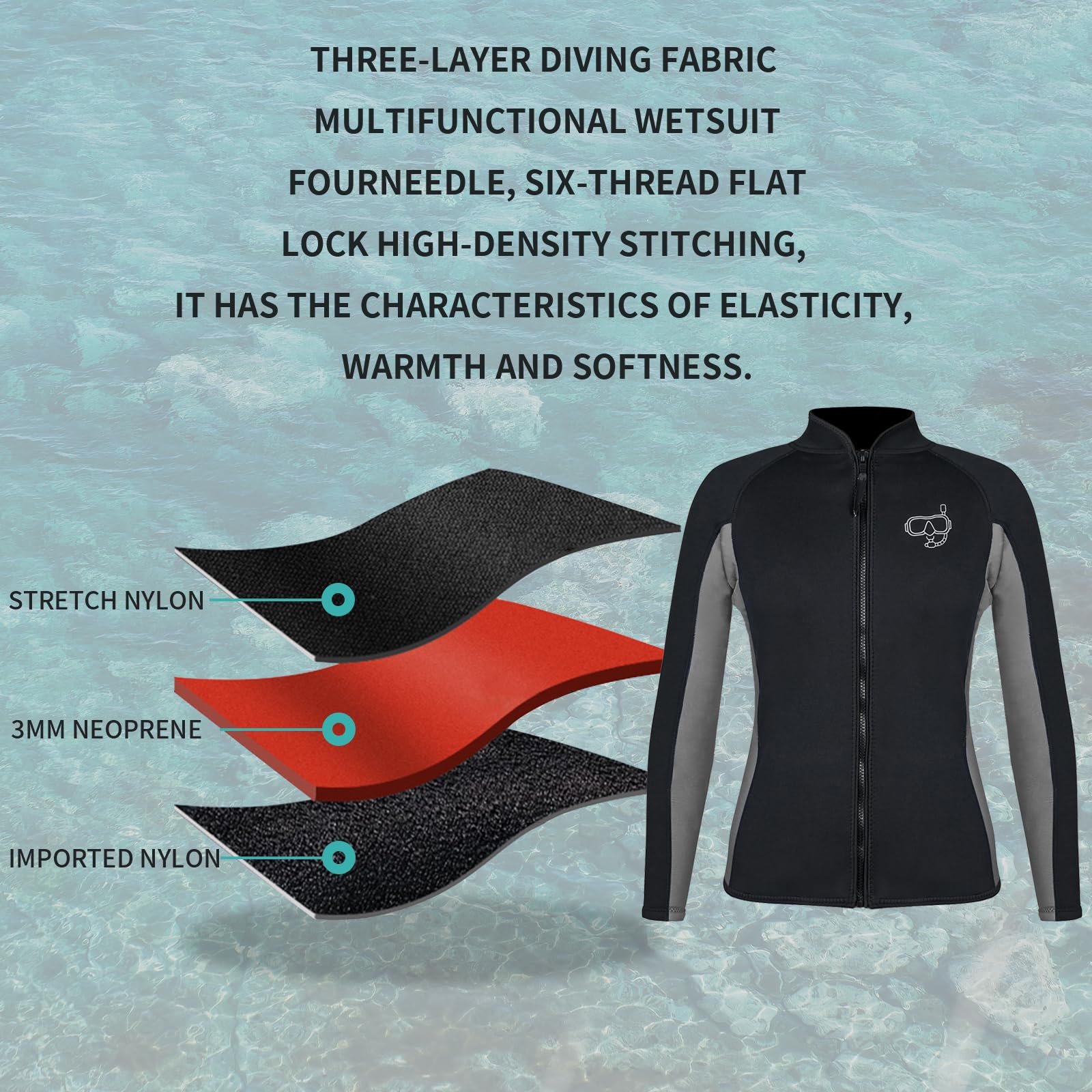 PZZMY Wetsuits Top Women Men 3mm Neoprene Suits Wetsuit Jacket Front Zipper Long Sleeve Wet Suits Jacket Men for Surfing Canoeing Paddle Boarding Scuba Diving Jacket Men