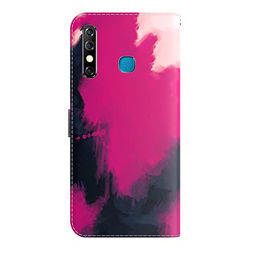 ShinyCase for Tecno Camon 12 Case with Stand,Colorful Watercolor PU Leather Wallet Folio Flip Cover Magnetic Durable TPU Protective Phone Case for Tecno Camon 12/Spark 4,Black Red