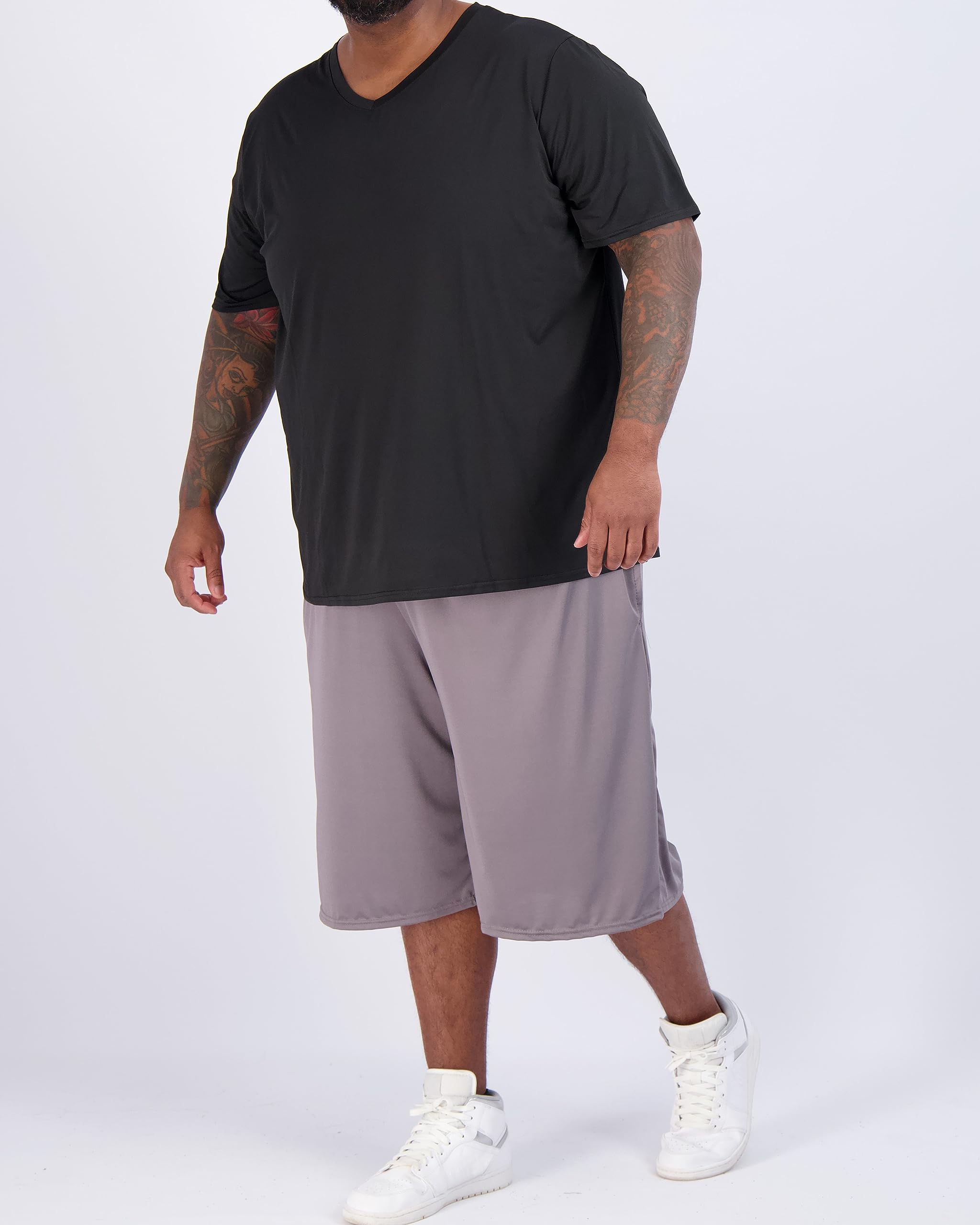 Real Essentials 3 Pack: Mens Big and Tall Tech Stretch Short Sleeve Quick Dry Fit T-Shirt Wicking Active Athletic Gym Top Plus Size Clothes Lounge Sleep Running V Neck Workout Tee- Set 6, 5XLT