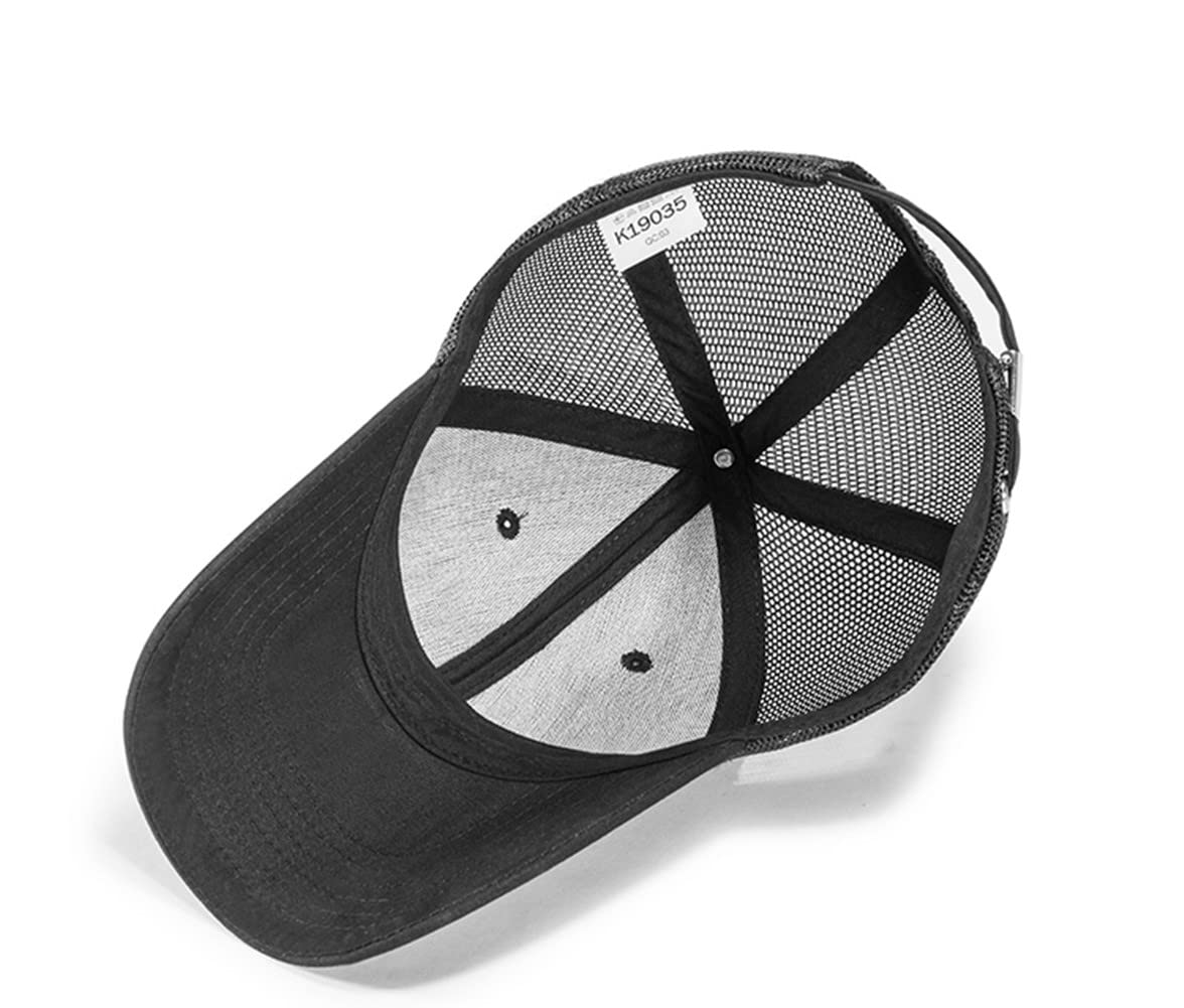 pnytoo 2 Pack Unisex Cotton Adjustable Trucker Mesh Sun Hat Casual Sports Baseball Cap (2 Pack Black/Navy Blue)