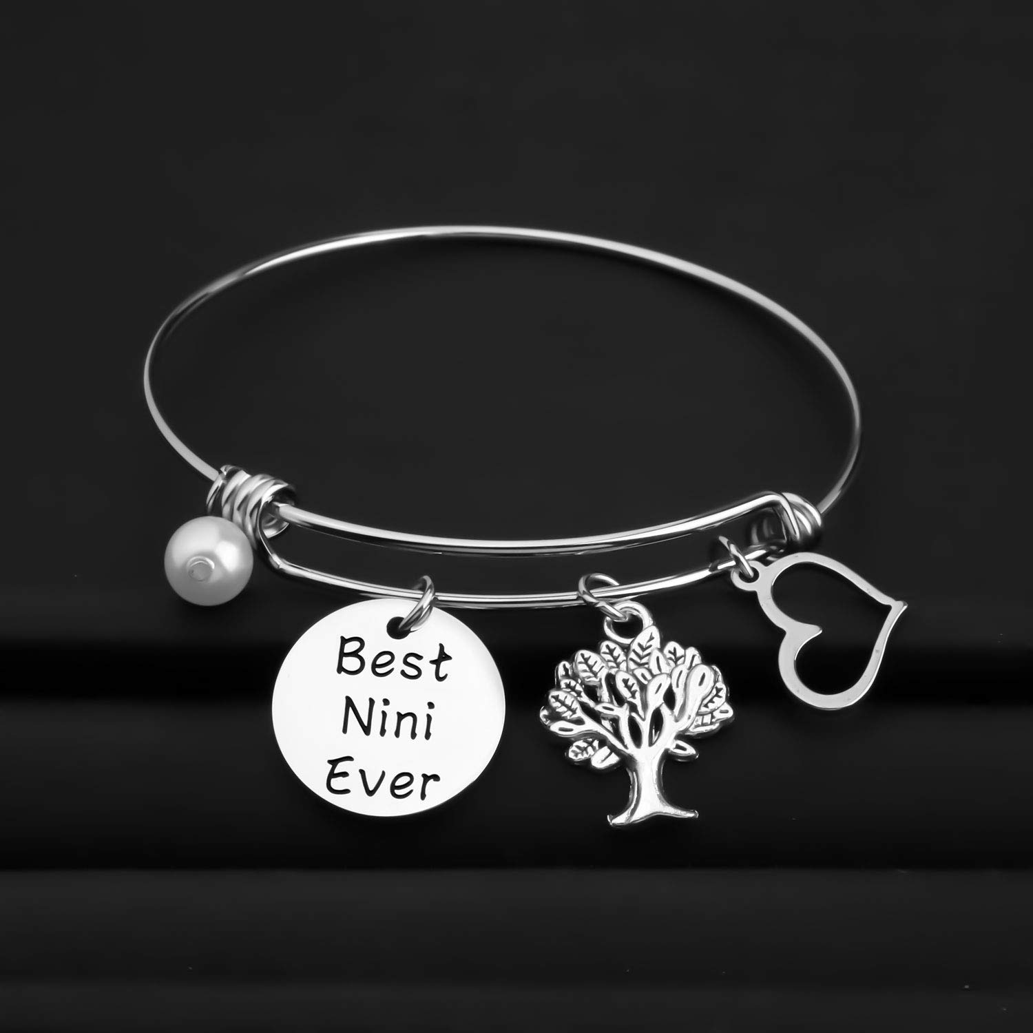 Lywjyb Birdgot Best Nini Ever Gift Best Nini Ever Bracelet Gift Best Nini Ever Funny Mother's Day Gift Best Nini Ever Christmas Gift (Nini br)