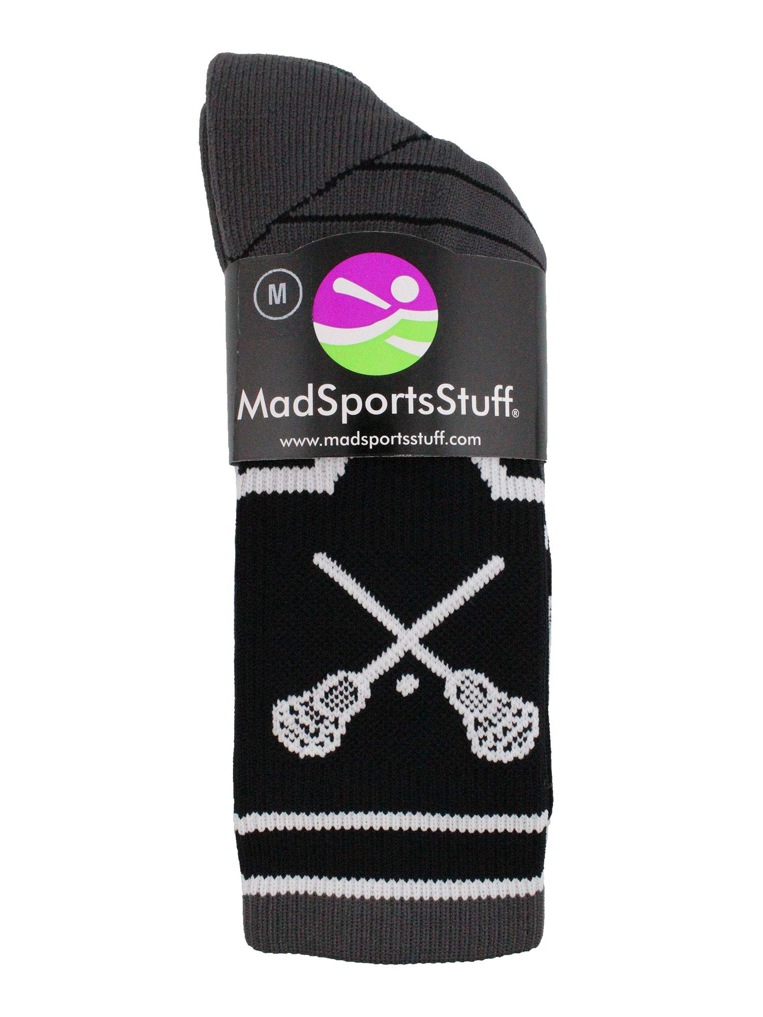 MadSportsStuff Lacrosse Victory Crew Socks (Black/Graphite/White, Small)
