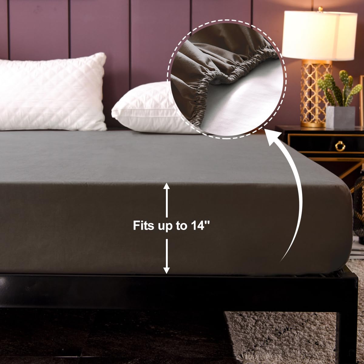 NTBED Waterproof Mattress Protector Cover King Size Deep Pocket Polyester Bed Mattress Pad Cover Solid Color Fitted Sheet (80” x 78” (Dark Grey, King)
