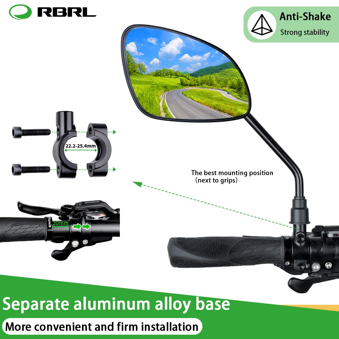 RBRL new handlebar bicycle mirror, high-definition explosion-proof adjustable and rotatable bike mirror, safety glass mirror, rearview mirror (Black-A set, A set)