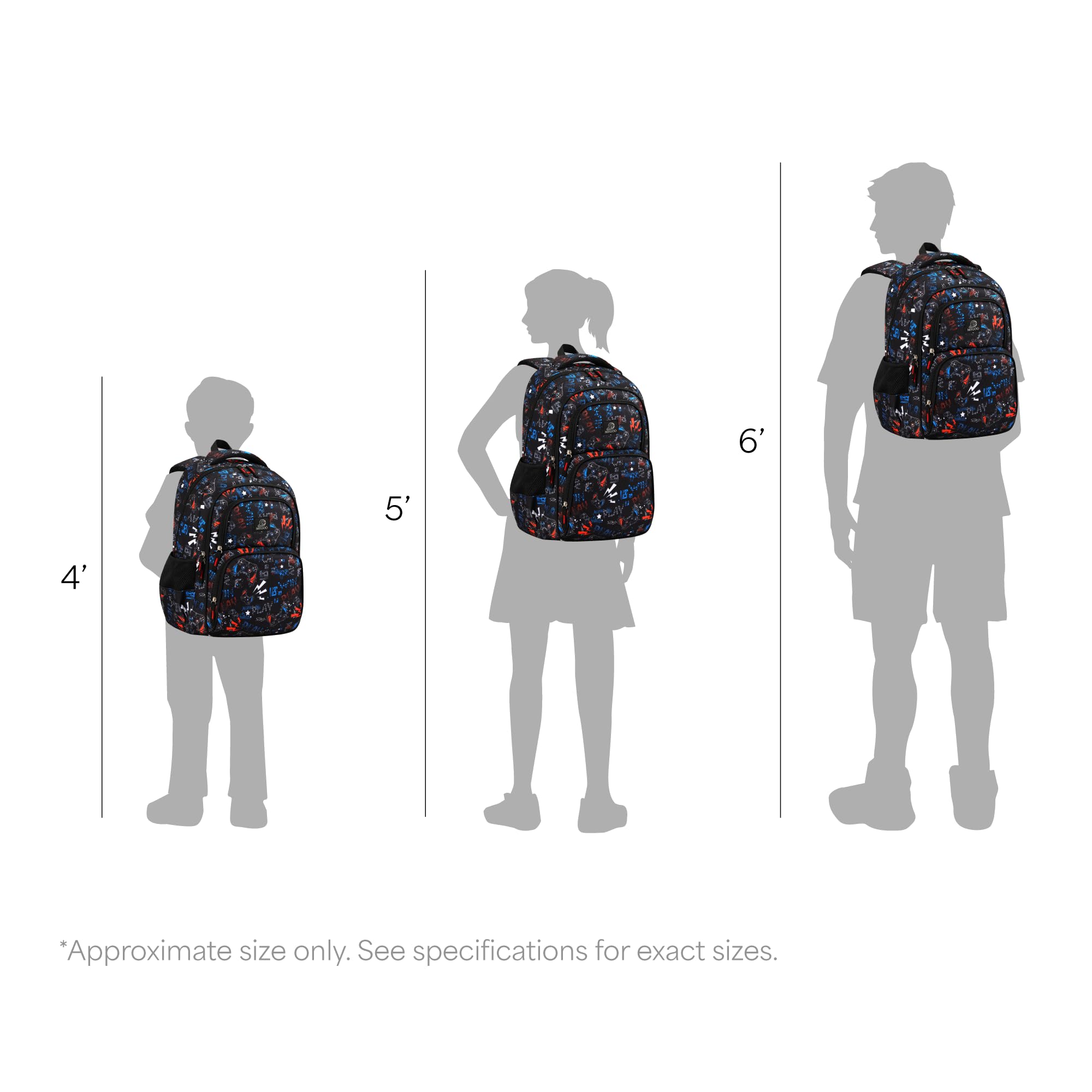MYGOO Boys' Backpack | Campus Collection | Gamer Black Design | Perfect for Primary School | 17" Tall 24L Capacity