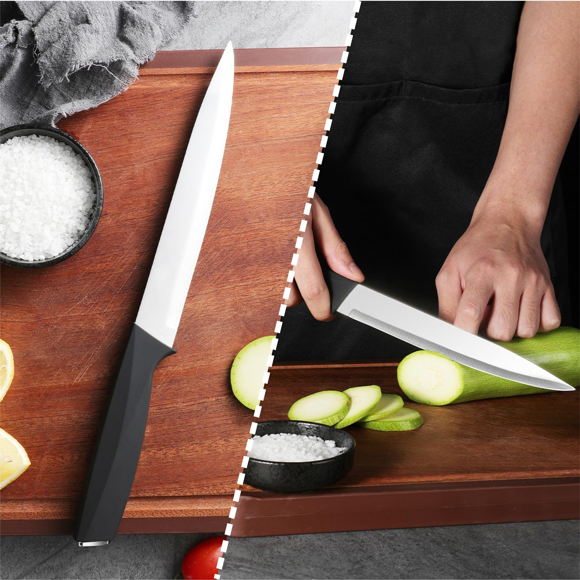 Knife Set, 6 pcs Black Kitchen Knife with Matte Acrylic Stand, Chef Knife Set Professional Home Essentials for New Apartment Kitchen Tool Gift Sets (Frosted Black)