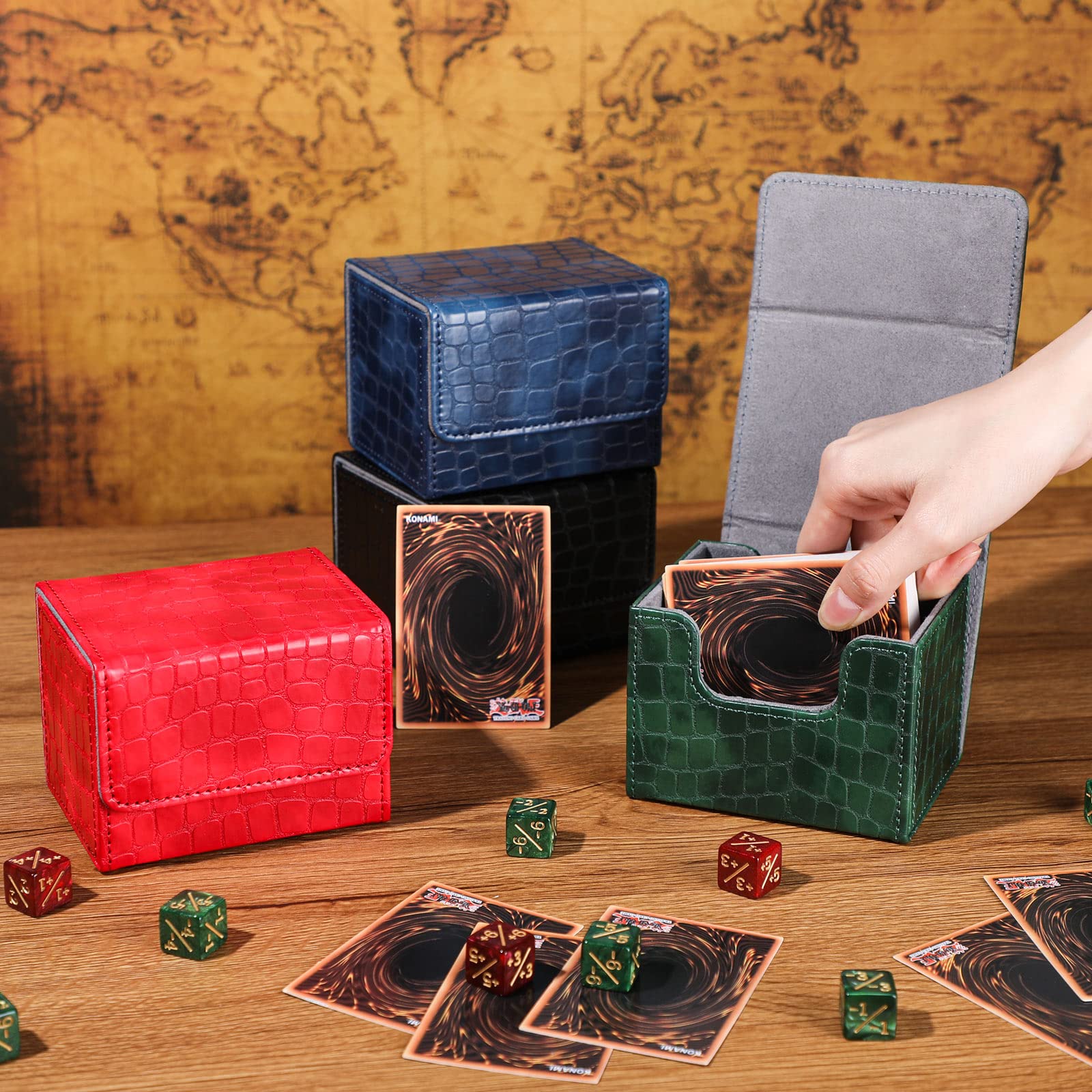 Silkfly 4 Pcs Deck Card Boxes Waterproof Pu Leather Card Protective Fit 100 Plus Sleeved Magnetic Small Playing Cards Deck Game Box Compatible with Commander/Yugioh/MTG/TCG/CCG (Classic)