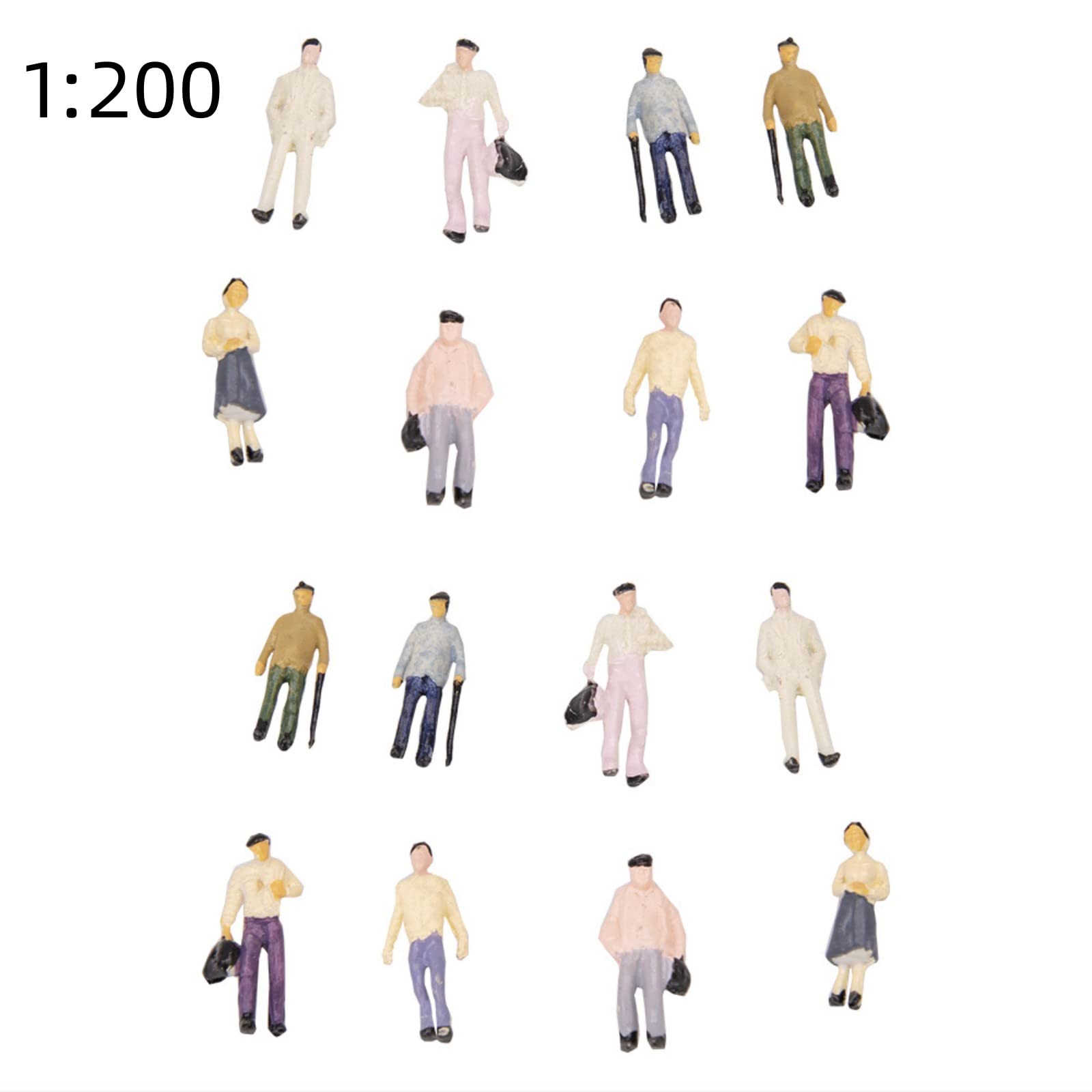 teraysun 100pcs 1:200 Scale Model Miniature Figures, Model Train People Painted Scene Figures Various Poses