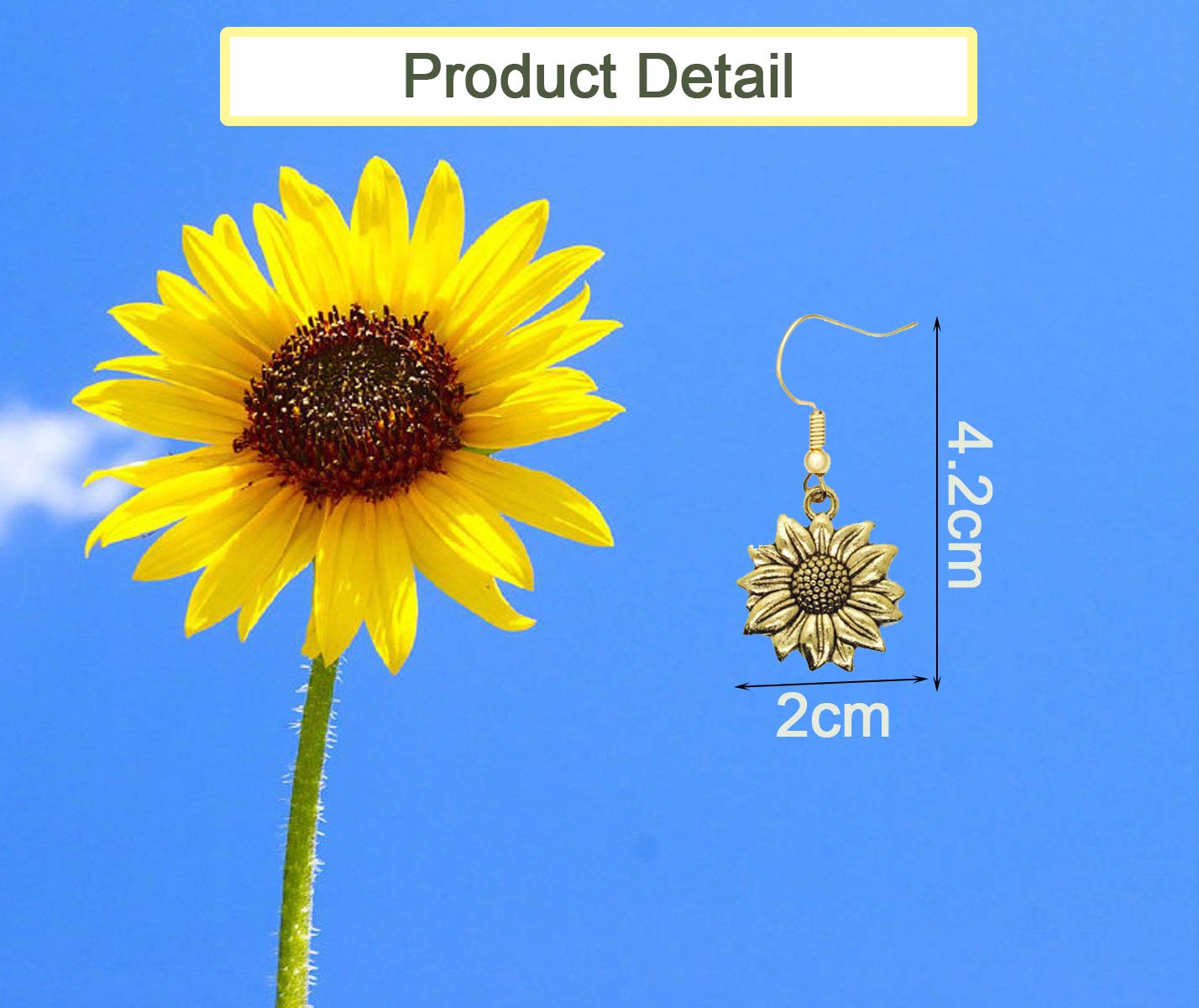 Picano Antique Gold Silver Sunflower Dangle Earrings for Women (Antique gold)