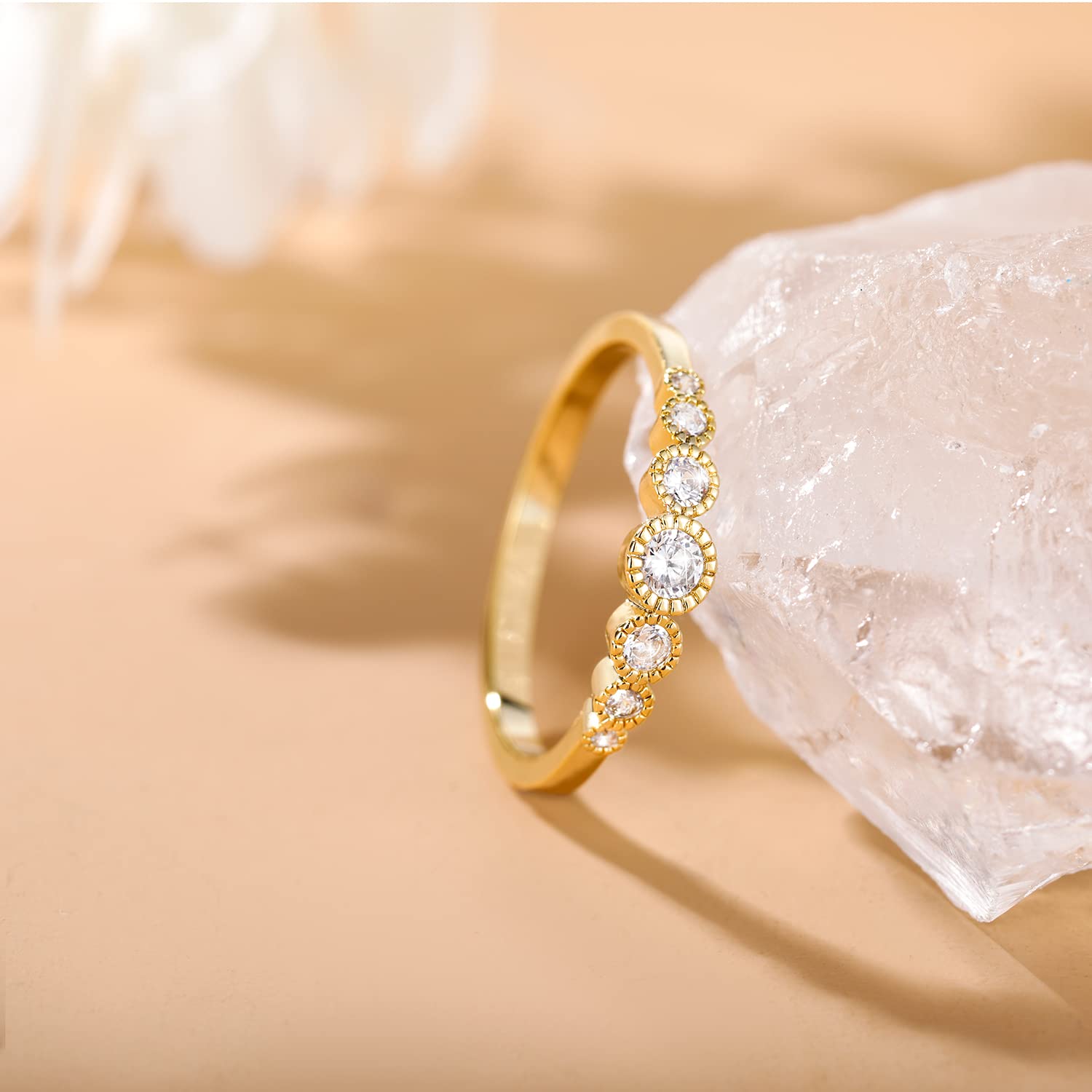 SHINYSO Wedding Band for Women Round CZ Cubic Zirconia Stacking Eternity Engagement Ring Gold Size 5