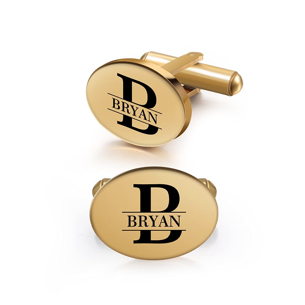 Nauchild Gifts for Men Cufflinks for Men Custom Initial A-Z Cuff Links Personalized Name Cufflinks for Business Wedding Tuxedo Shirts(gold 1)