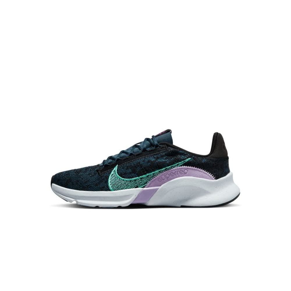 Nike Women's SuperRep Go 3 Flyknit NN Next Nature Training Shoes, Black/Green Glow-Armory Navy, 8.5 US