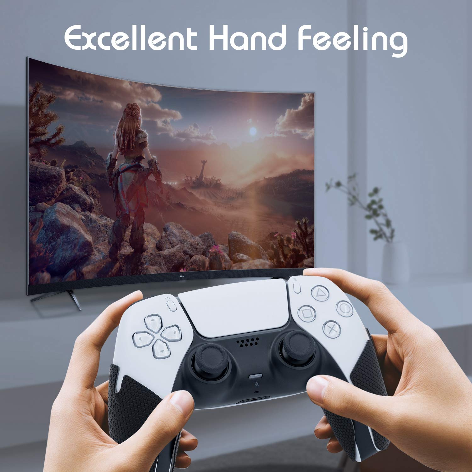 Mcbazel 2 Pack Anti-Skid Controller Handle Grips Sticker for PS5 DualSense Controller, Protective Skin Cover Case for DualSense PS5 Controller - Black