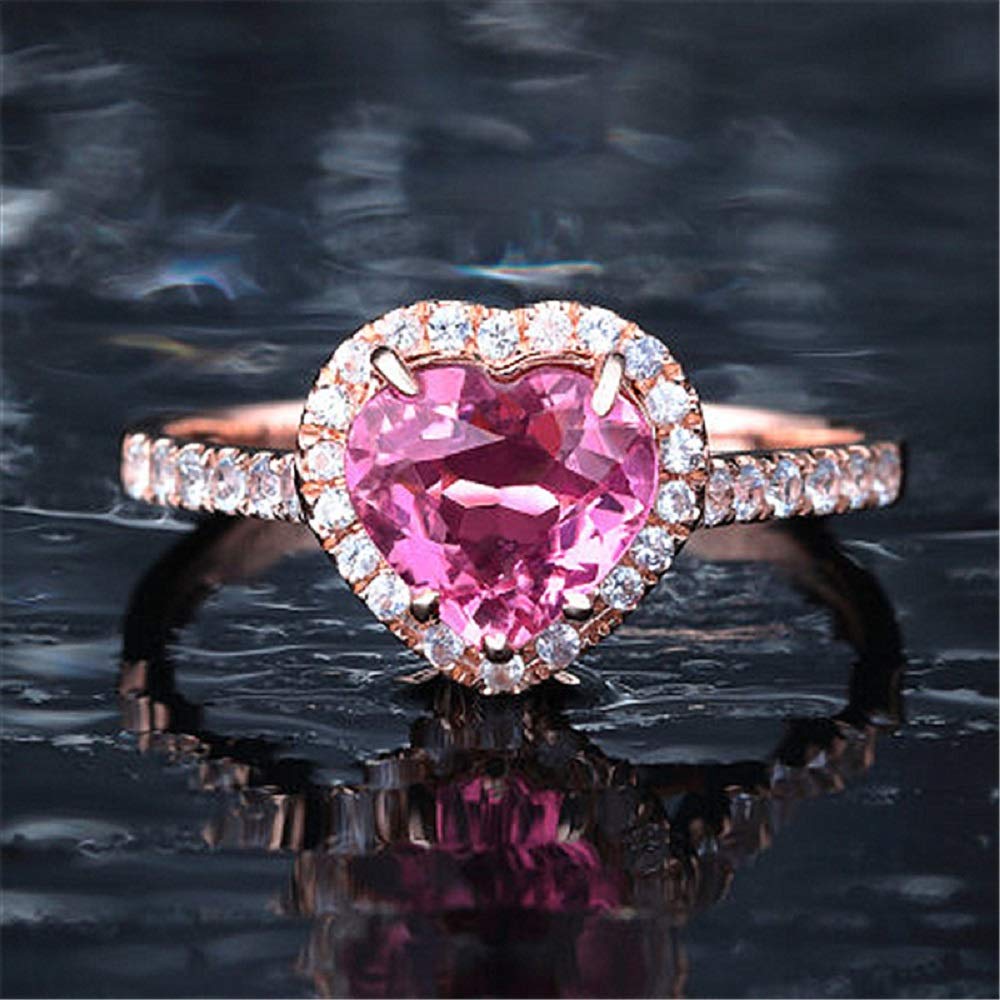 LZJ 2 Carat Rose Gold Opening Heart Shape Natural Genuine Birthstone & Created White Sapphire Halo Engagement Ring for Women