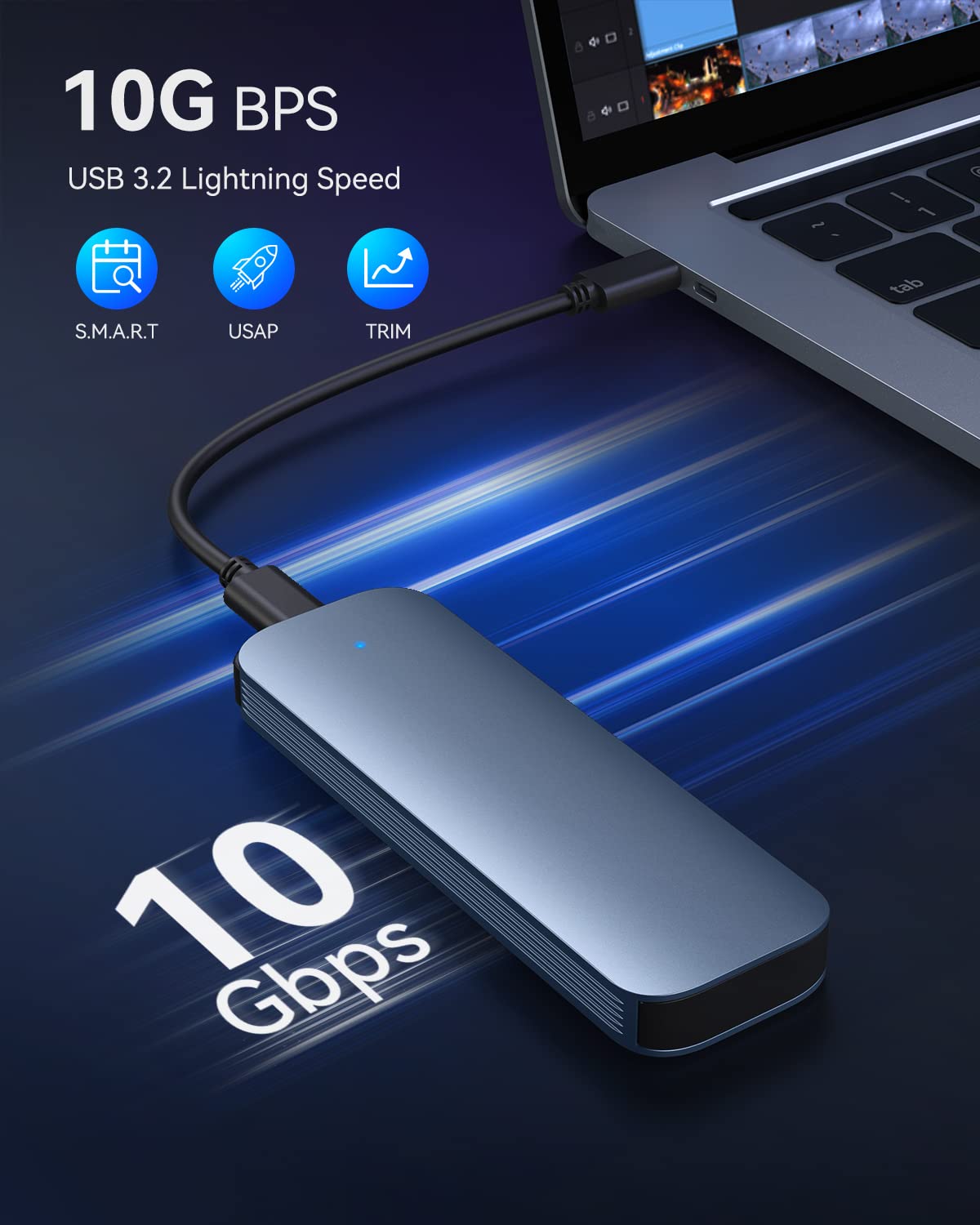Viagkiki Aluminum M.2 NVME SATA SSD Enclosure Adapter, 10Gbps USB 3.2 Gen 2 HDD Enclosure Reader, Tool-Free NVME External Enclosure Supports M&B+M Keys 2242/2260/2280 ( with USB C & USB A Cables)