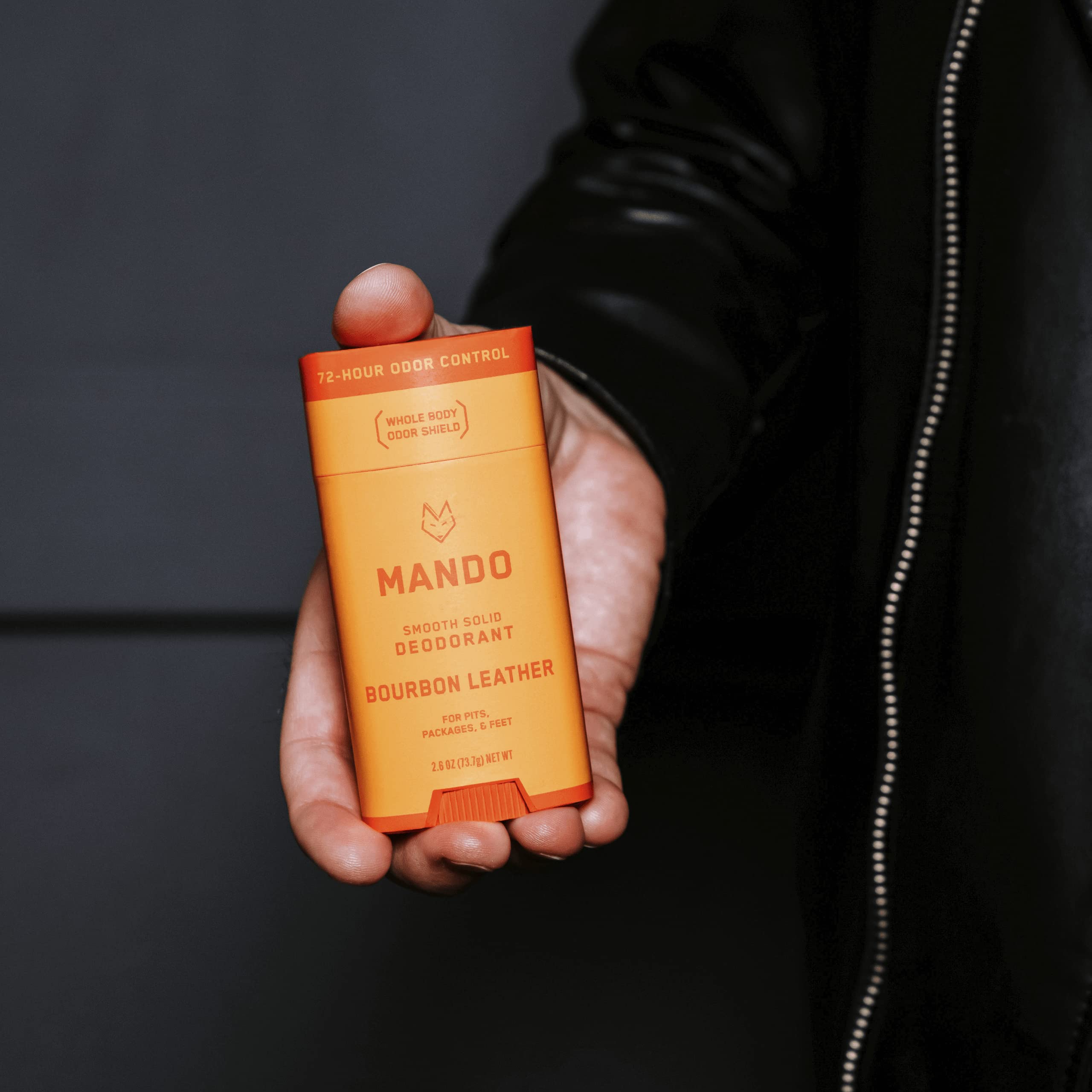 Mando Whole Body Deodorant For Men - Smooth Solid Stick - 72 Hour Odor Control - Aluminum Free, Baking Soda Free, Skin Safe - 2.6 Ounce (Bourbon Leather)