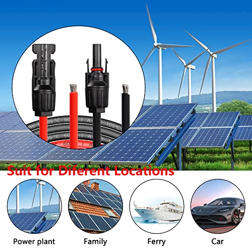 SinLoon 10AWG Solar Extension Cable,1 Pair 10 Gauge PV Solar Panel Bare Cord IP67 Waterproof Male to Female Solar Power Cable with 2 O Ring Terminal,for Solar Panel Wire (10AWG 3.3 FT)