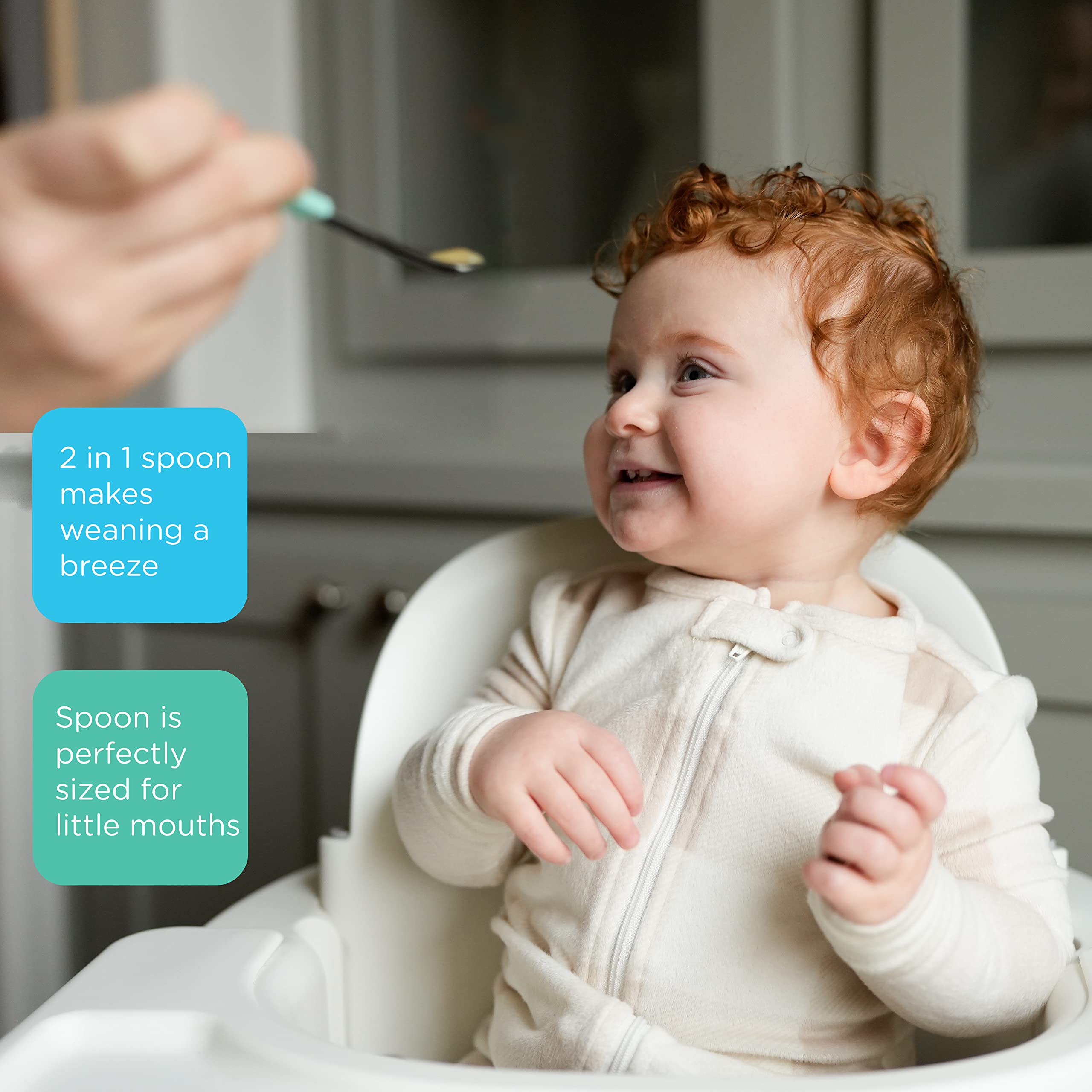 Nuby 2-in-1 Stainless Steel and Silicone Baby Weaning Spoons with Long Handles - 6+ Months, 3-Pack