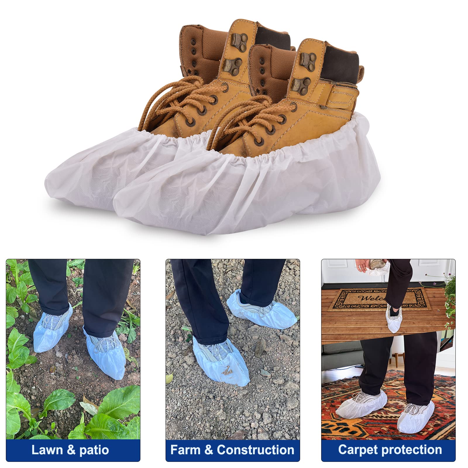 Sunshine post Shoe Covers Disposable,200Pack(100 Pairs)Boot Covers Waterproof Non Slip -Resistant One Size Fits Most for Rain Cleaning Indoor Floor Protection,White