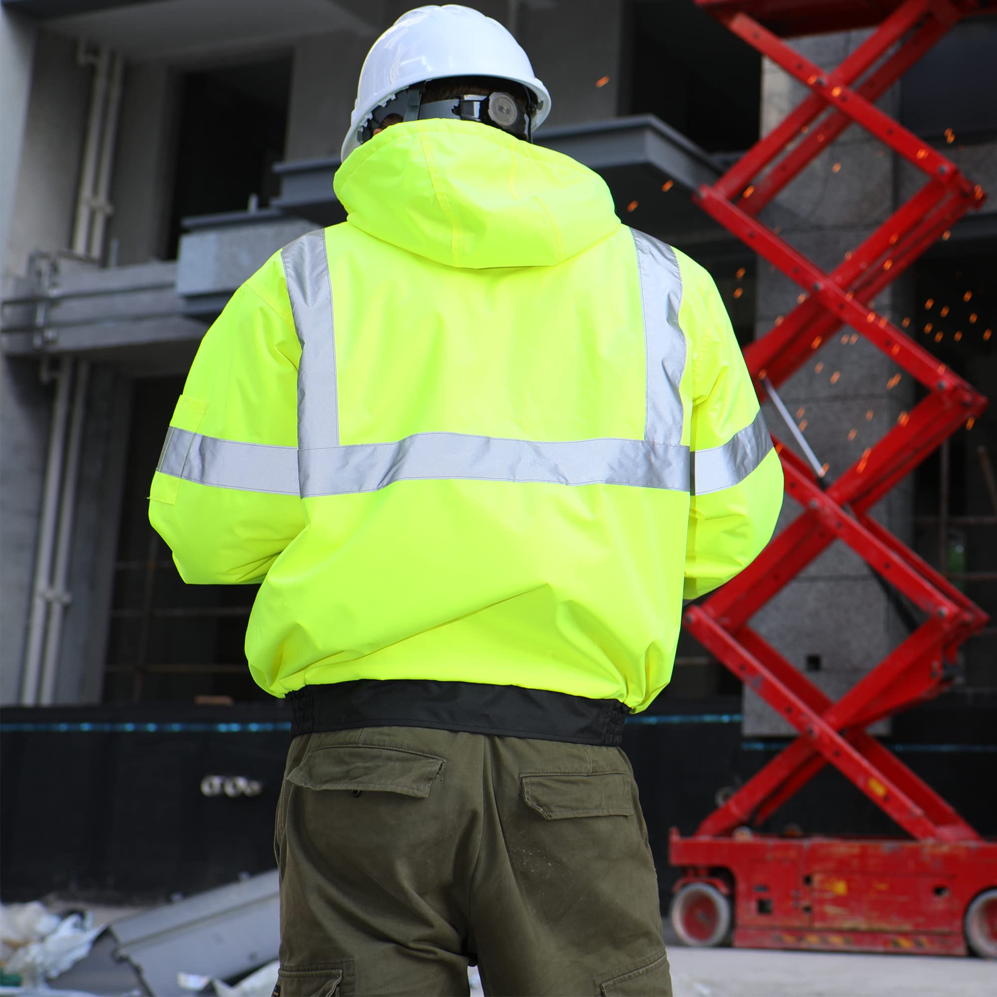 Reflective Hi Vis Winter Jacket, Safety Yellow Jackets for Men, High Visibility Work Construction Jackets