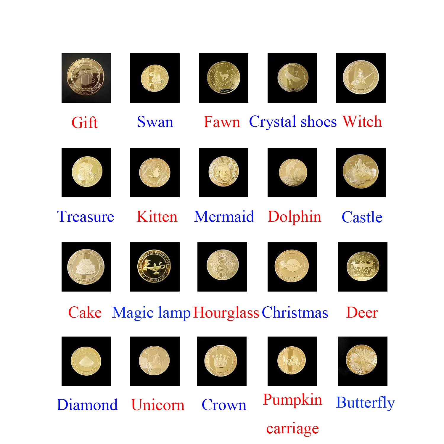 Tooth Fairy Coins Reward Commemorative Coin Collection Experience Gift for Lost Teeth Kids Party Decorations Supplies (20 Pcs)