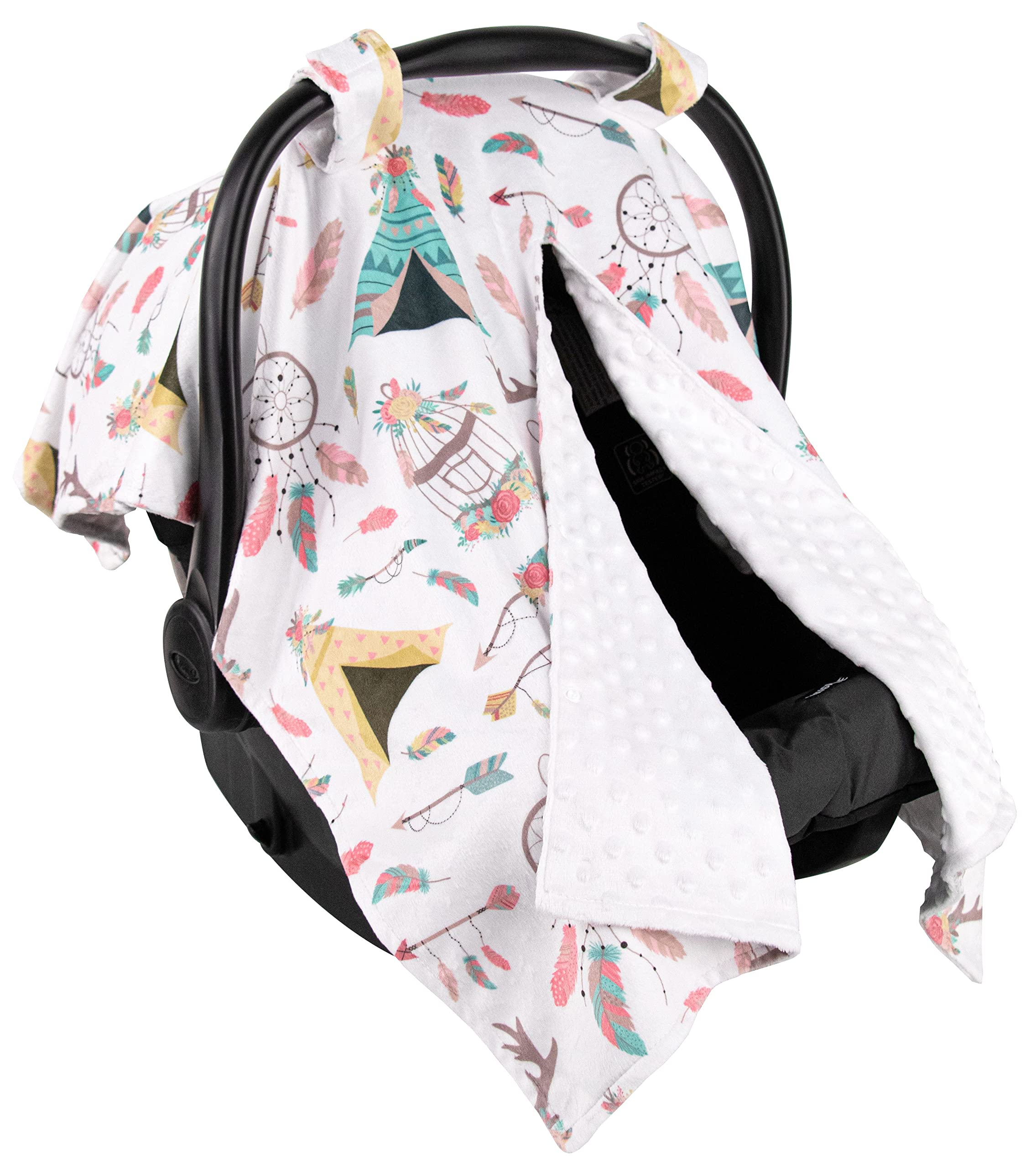 Top Tots Deluxe Minky Baby Car Seat Cover - Owls and Arrows, 40 x 29 Inch Peach