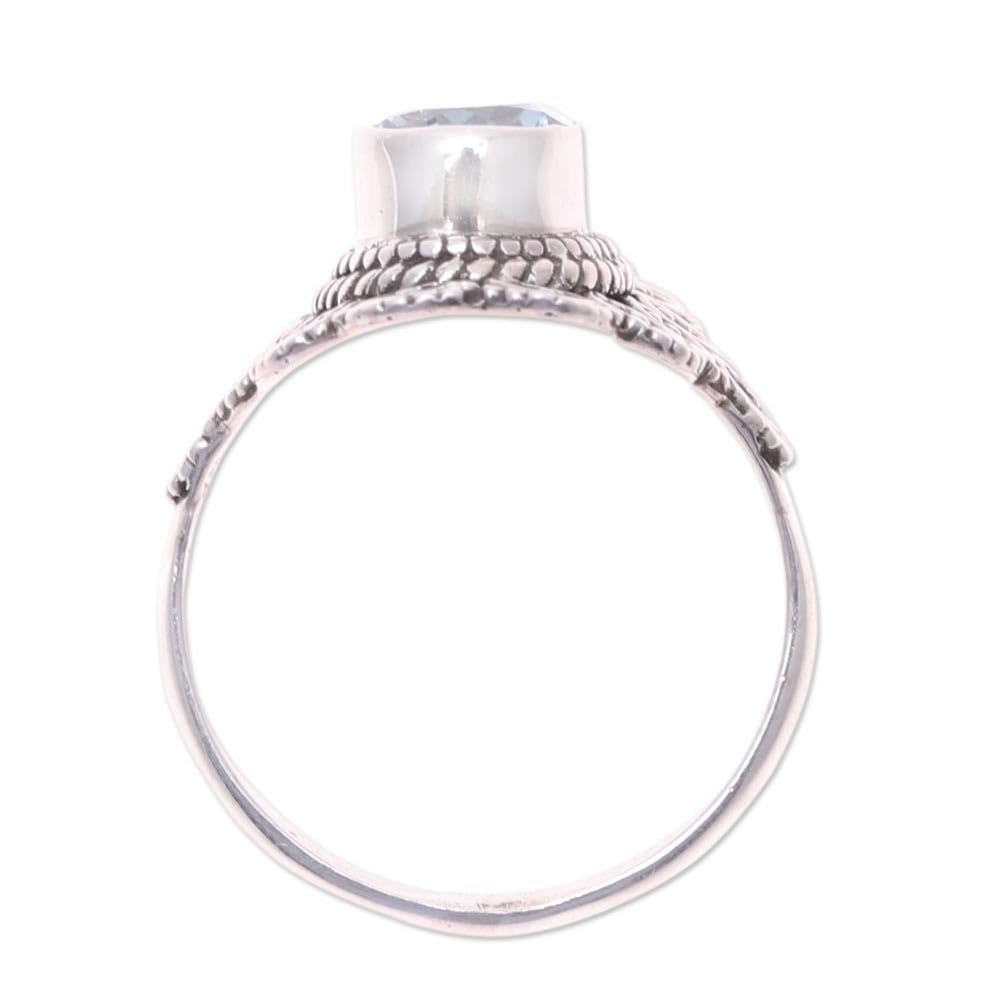 NOVICA Artisan Handmade Blue Topaz Cocktail Ring Sterling Silver Floral Dotted Single Stone India Gemstone Birthstone [ring Front 0.8 in L x 0.7 in W x 0.2 in H Band Width 3 mm W] ' Sparkle Bloom'
