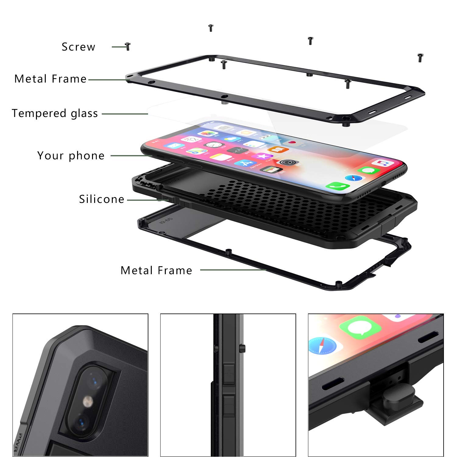 Marrkey iPhone Xs Max Case, 360 Full Body Protective Cover Heavy Duty Shockproof [Tough Armour] Aluminum Alloy Metal Case with Silicone Built-in Screen Protector for iPhone Xs Max - Black