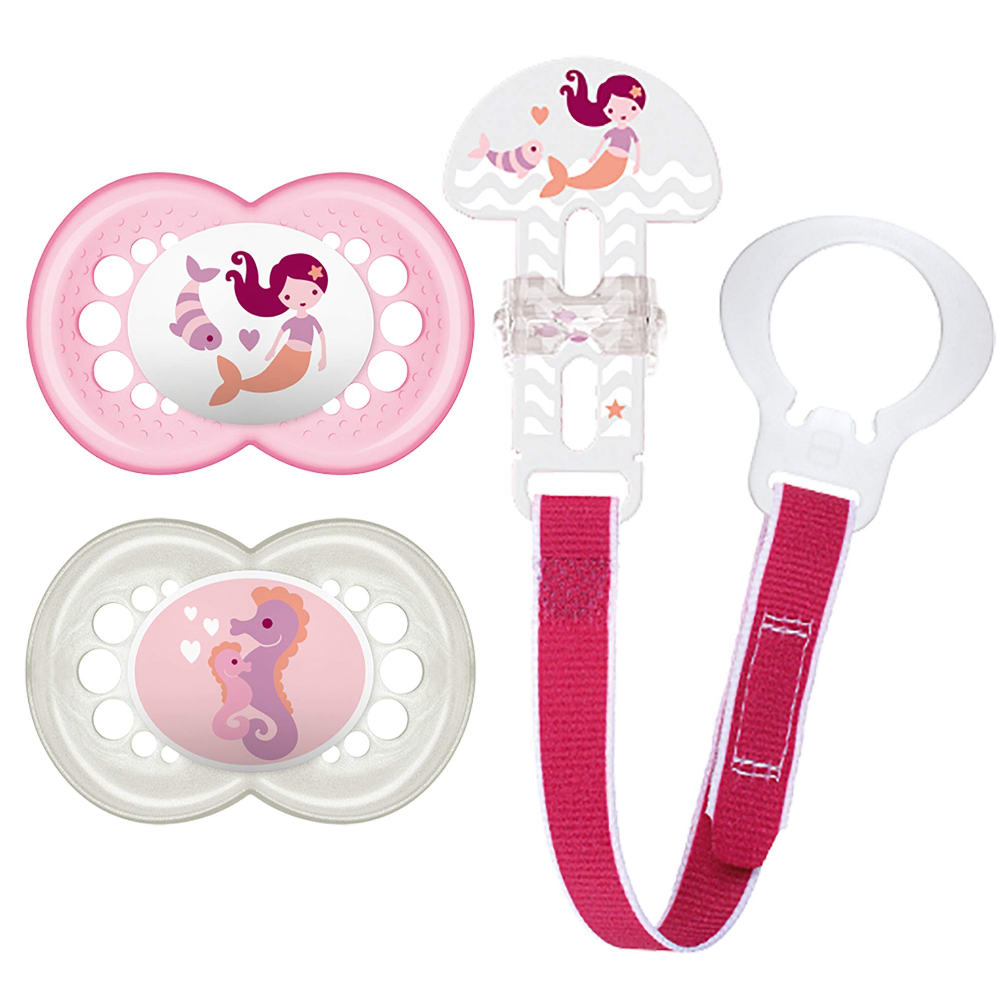 MAM Original Value Pack Baby Pacifier, Nipple Shape Helps Promote Healthy Oral Development, Universal Pacifier Clip, 2 Pacifiers + 1 Pacifier Clip, 6-16 Months, Animal/Girl