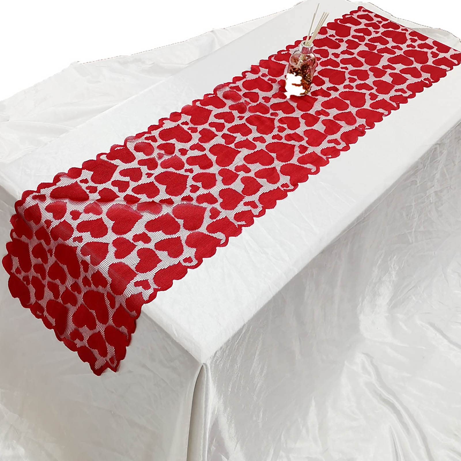 Tablecloth Factory Valentine's Day Love Table Flag Red Love Lace Table Flag Family Table Decoration Table Flag Valentine's Day Table Flag Paper Table Cover Roll (Red, One Size)
