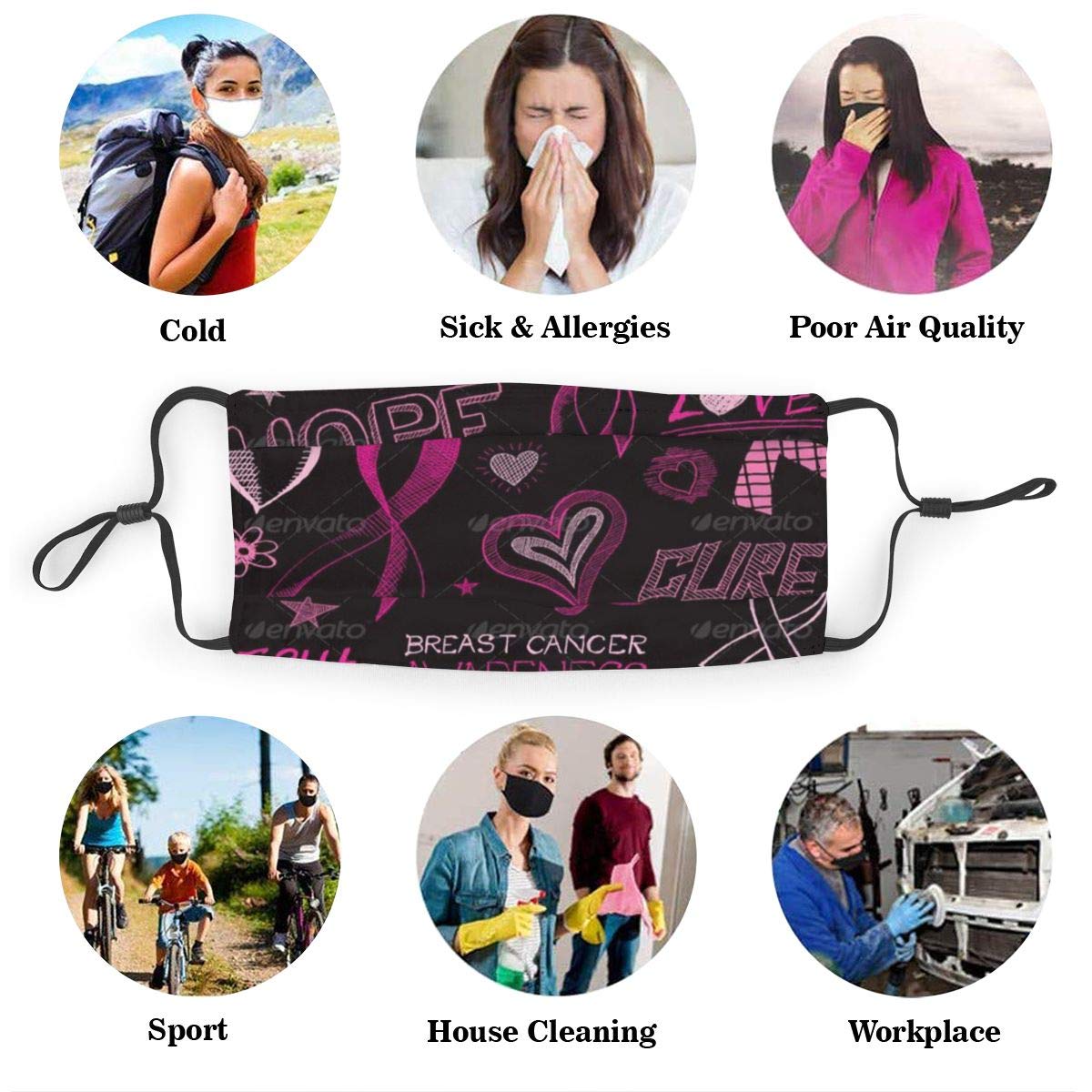 MJZHW Breast Cancer Awareness Pattern Face Protective Unisex Adjustable Washable