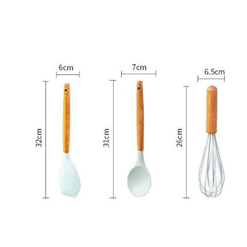LMMDP Beech Silicone Kitchen Tools Set Cooking Tools Utensils Set Spatula Shovel Soup Spoon with Wooden Handle Special Heat-resistant Design